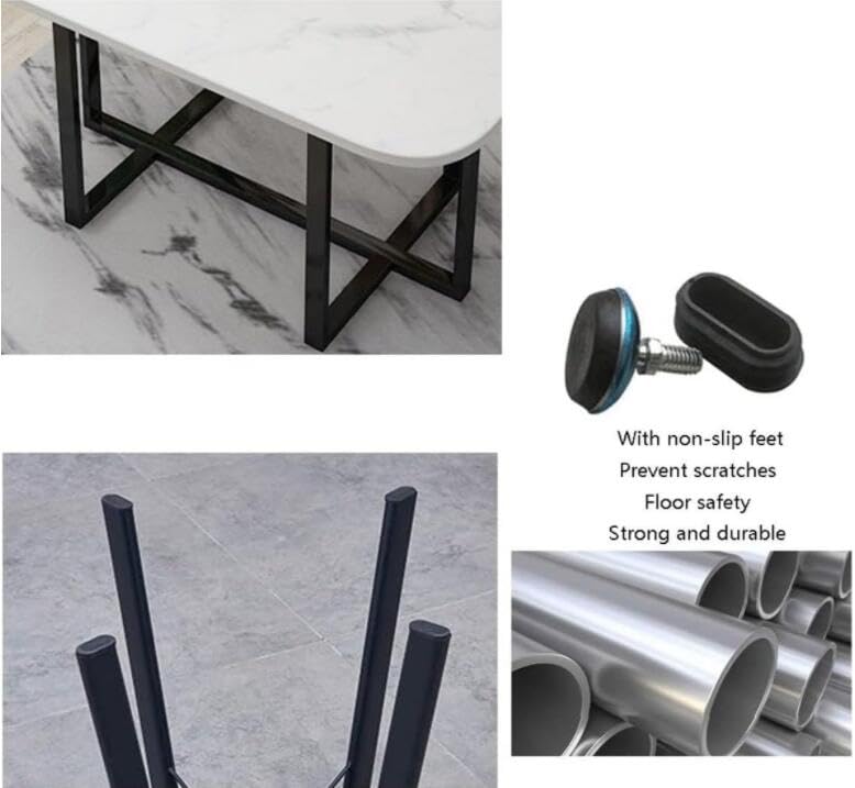 Topjia Rectangle/Oval Dining Table Set for 6 Chairs,Modern Dining Table & Coffee Table and 1Table and 6 Chairs Chair Set,for Kitchen Lounge Living Room,7-Piece Meeting Room Table, Black and White