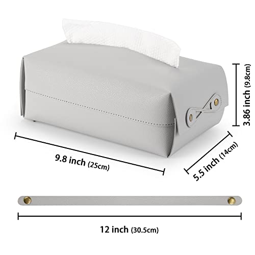 HELMDY Tissue Box Holder Rectangular: Modern Decorative PU Leather Organizer Tissue Box Cover 9.84"X5.51"X3.86" for Bathroom Vanity Countertop & Night Stands & Office Desk & Car (Gray)