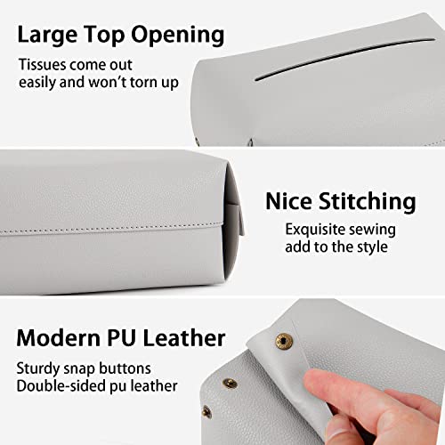 HELMDY Tissue Box Holder Rectangular: Modern Decorative PU Leather Organizer Tissue Box Cover 9.84"X5.51"X3.86" for Bathroom Vanity Countertop & Night Stands & Office Desk & Car (Gray)