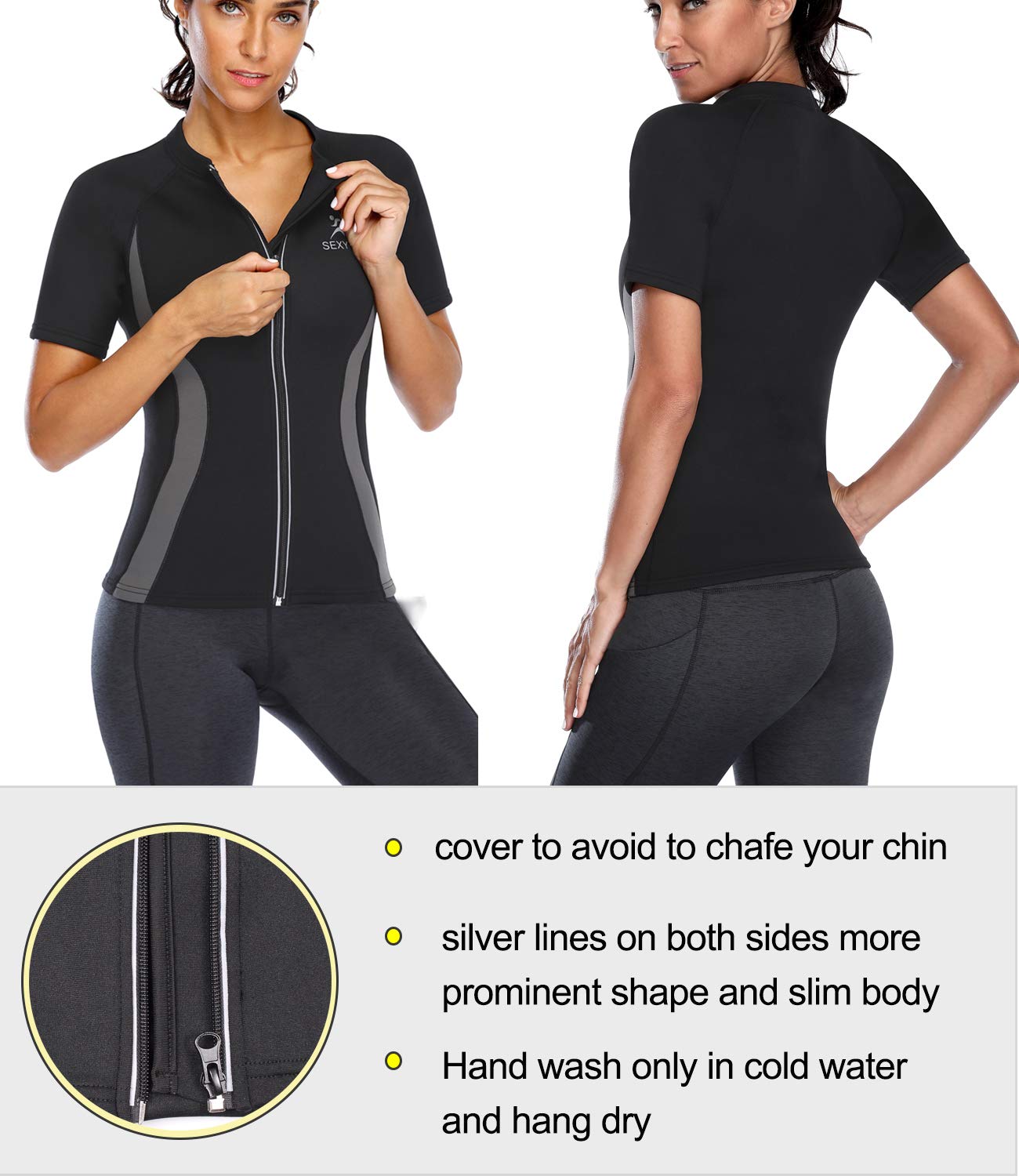 SEXYWG Women Hot Sweat Weight Loss Sauna Shirt Neoprene Top Workout Body Shaper Slimming Training Suit