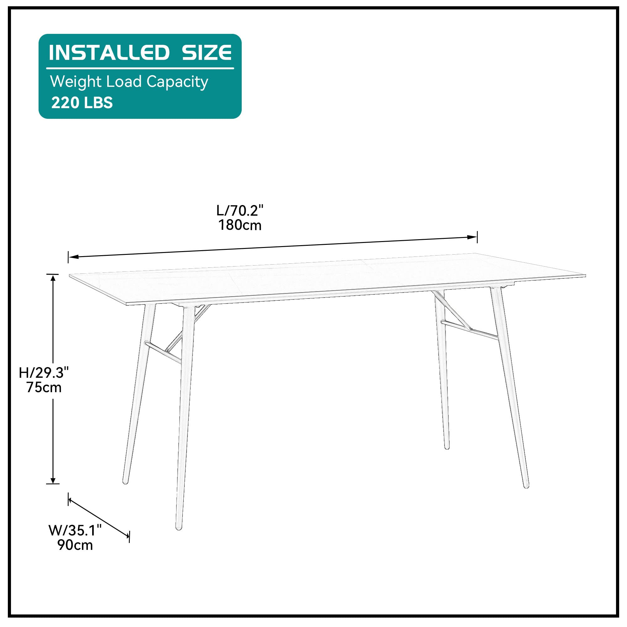 kevinplus 70'' Dining Table, Slate Kitchen Dining Table with Sintered Stone Top Surface, Modern Mid-Century Rectangular Conference Table for Office, Living Room Dinner Table, Metal Legs, White & Gold