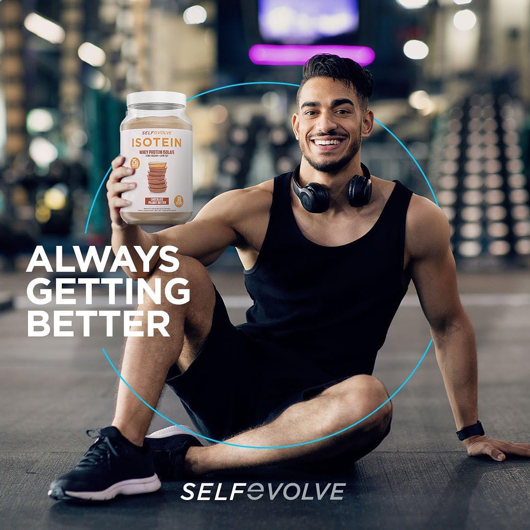 selfevolve Isotein Isolate Protein Powder - Post Workout Recovery Protein Powder - 25g Whey Isolate Protein, 0g Added Sugar, 1g Fat (Chocolate Peanut Butter, 2lbs)