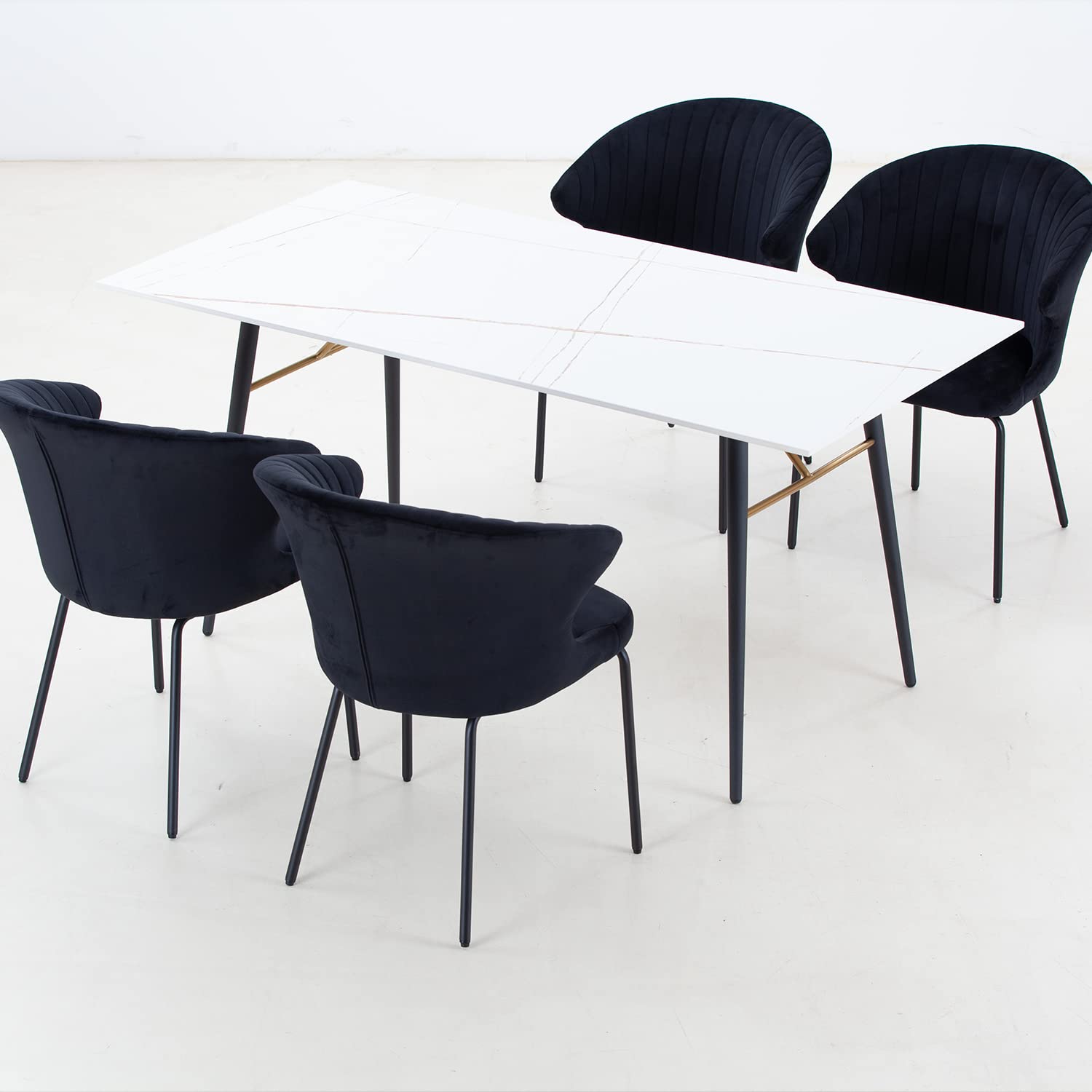 kevinplus 70'' Dining Table, Slate Kitchen Dining Table with Sintered Stone Top Surface, Modern Mid-Century Rectangular Conference Table for Office, Living Room Dinner Table, Metal Legs, White & Gold