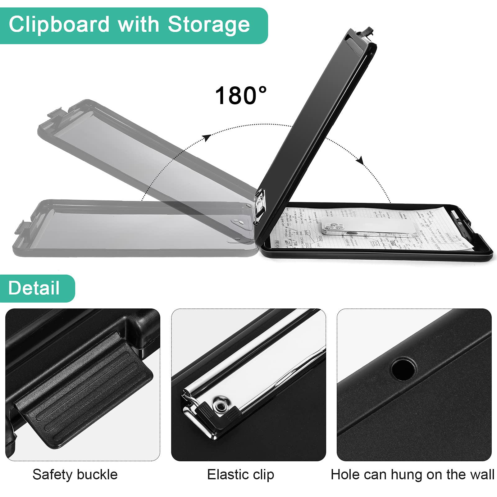 4 Pieces Clipboard with Storage Plastic Storage Clipboard Nursing Clipboard Foldable Clip Board with Low Profile Clip for Student Teacher Nurse Employee, Letter Size 9.5 x 13.5 Inch
