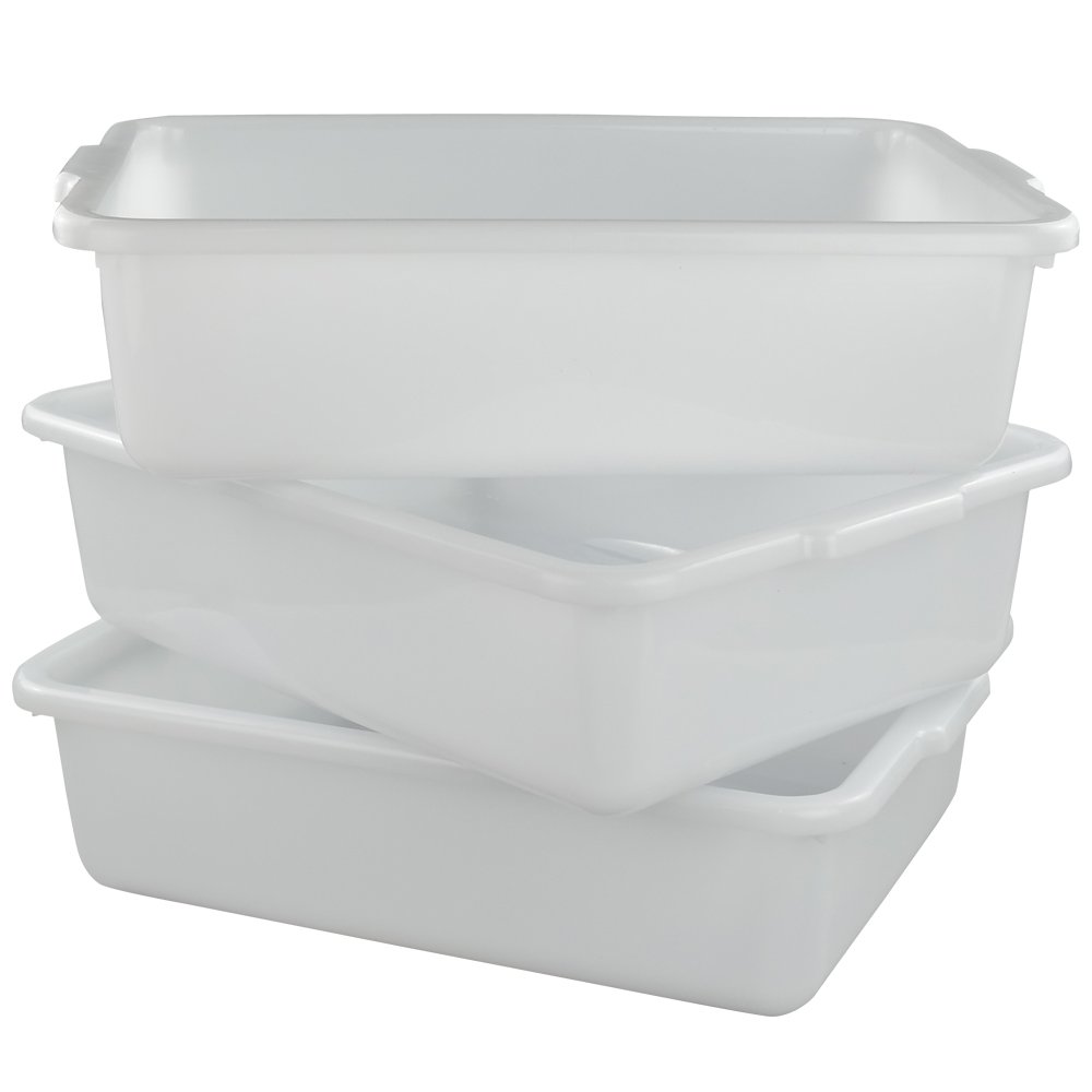 Morcte 3-Pack 13 L Commercial Bus Box, Plastic Bus Tub/Wash Basin, White