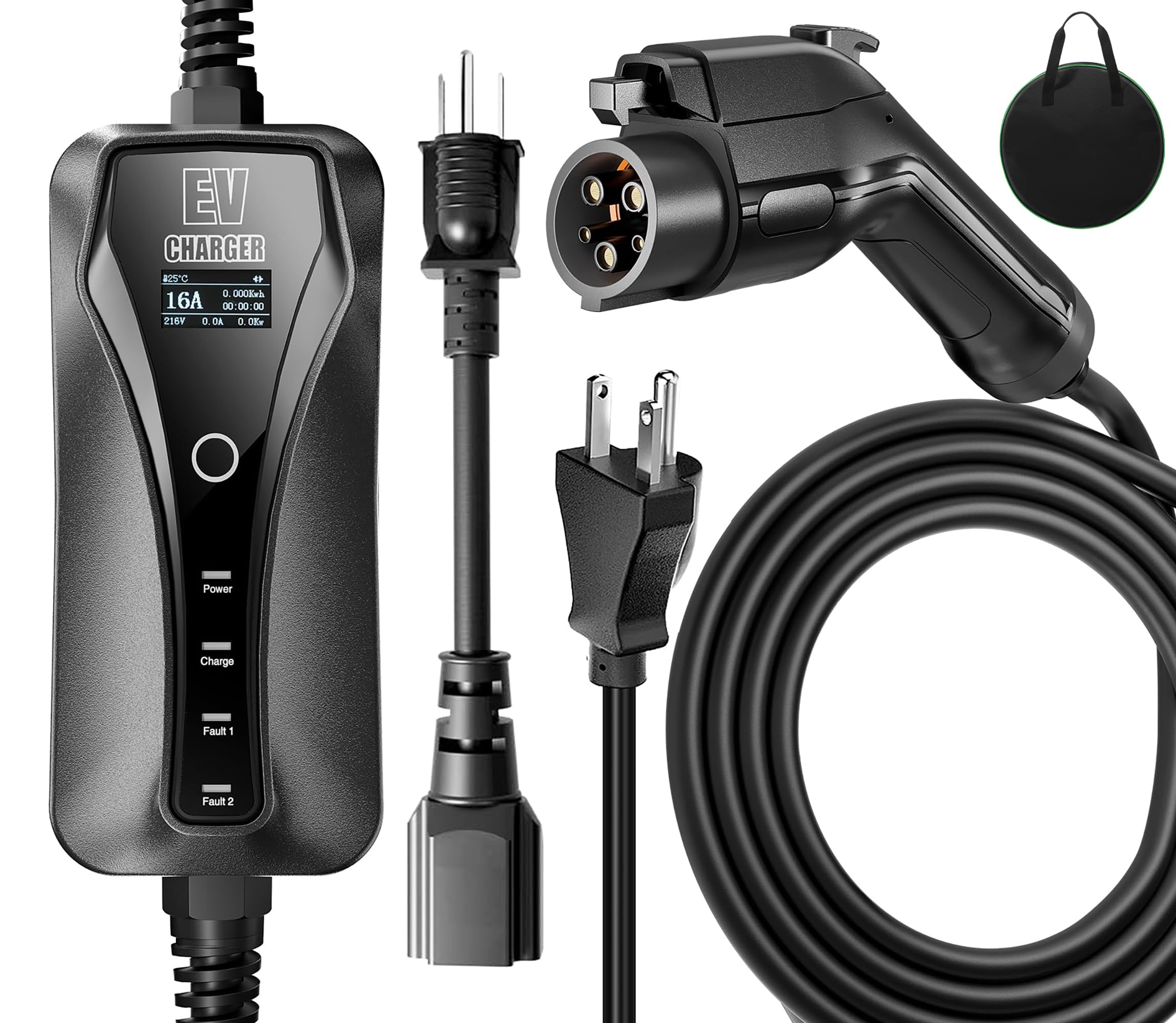 EVJUICION Level 1-2 EV Charger, 110-240V 6-16Amp Adjustable Current Electric Vehicle Charger, 16Ft Cable Universal EV Car Charger NEMA 6-20 Plug with NEMA 5-15 Adapter for J1772 Electric Cars