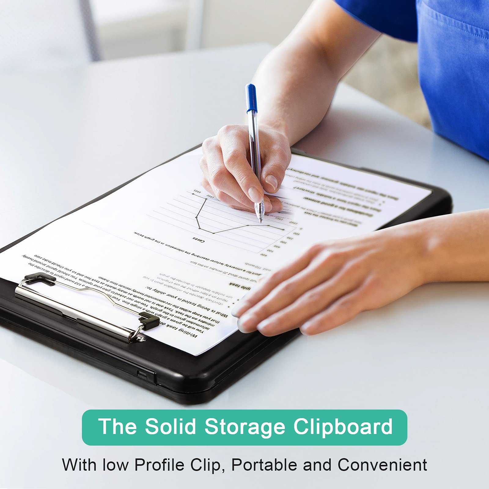 4 Pieces Clipboard with Storage Plastic Storage Clipboard Nursing Clipboard Foldable Clip Board with Low Profile Clip for Student Teacher Nurse Employee, Letter Size 9.5 x 13.5 Inch