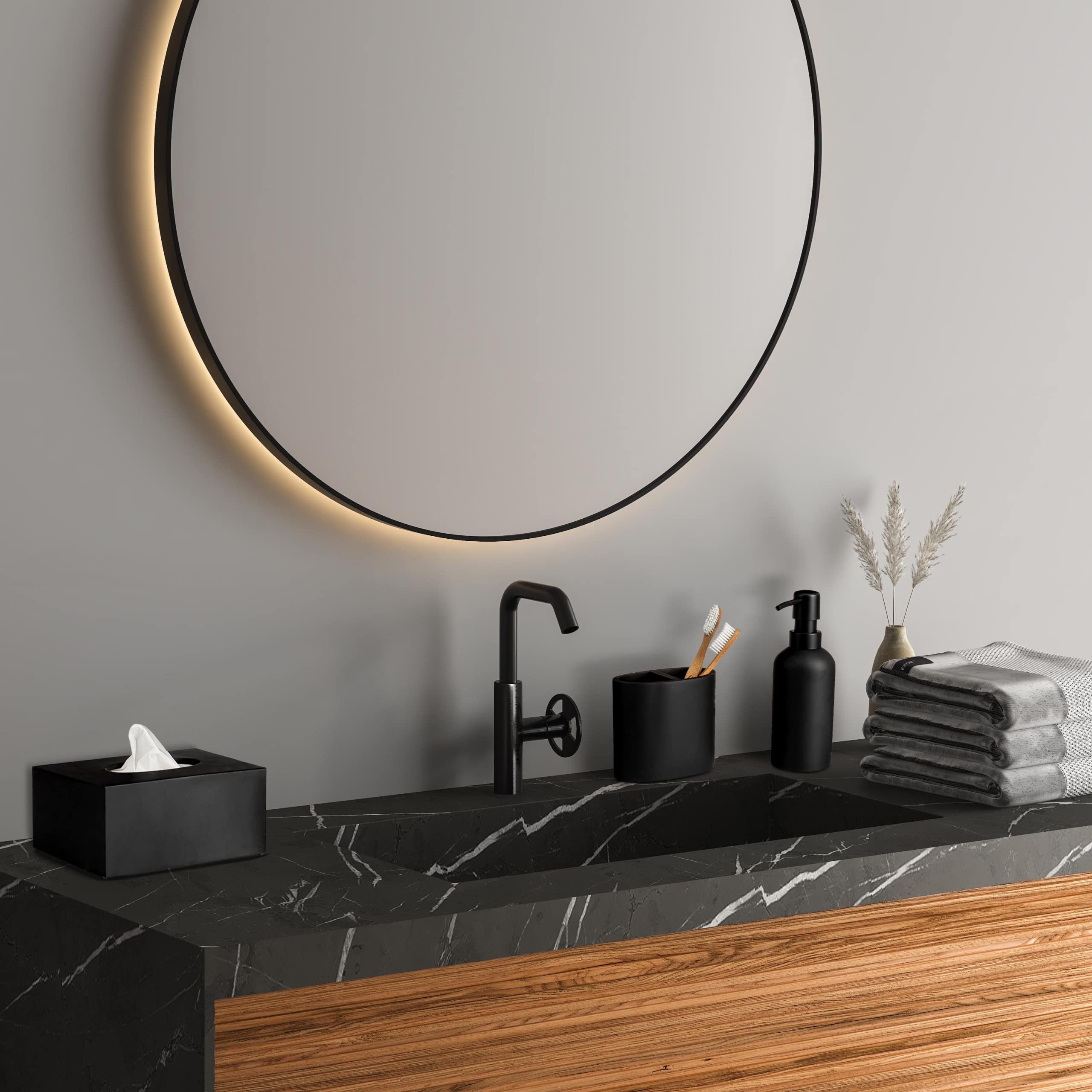 Essentra Home Rectangular Tissue Box Cover – Heavy Facial Tissue Box Cover with Modern Matte Black Finish – Matte Black Collection