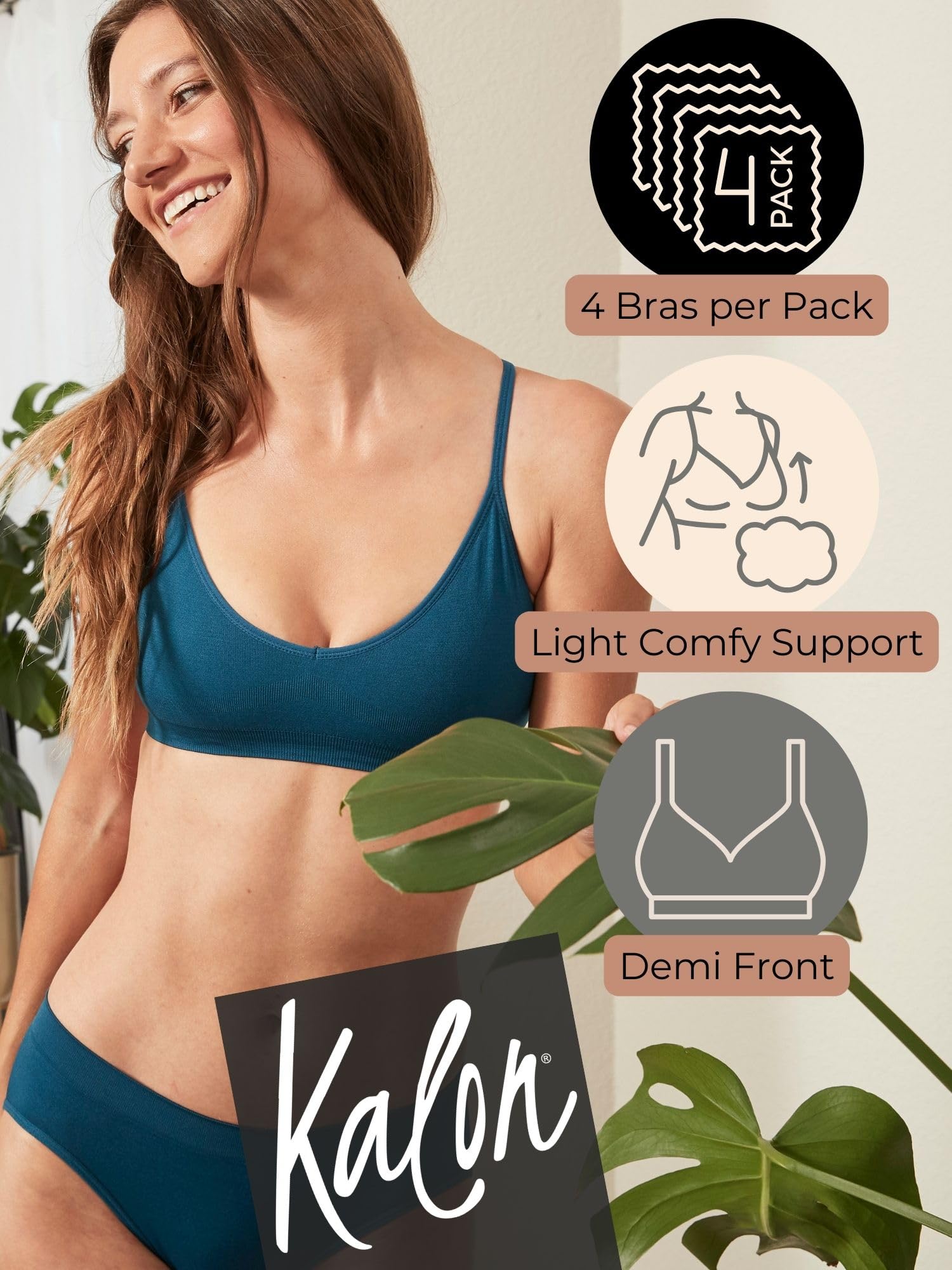Kalon Women’s 4 Pack Demi Padded Bralette Wireless Comfortable Bra (M/L, Winter)