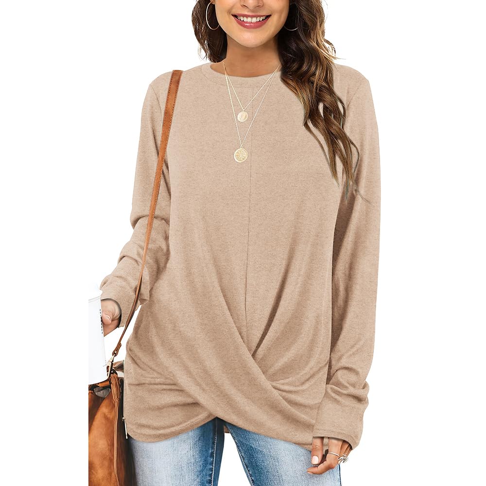 NIUBIA Blouses for Women Dressy Ladies Solid Color Long Sleeve Shirts Fashion Twist Knot Pullover Work Casual Blouses 2022 Khaki