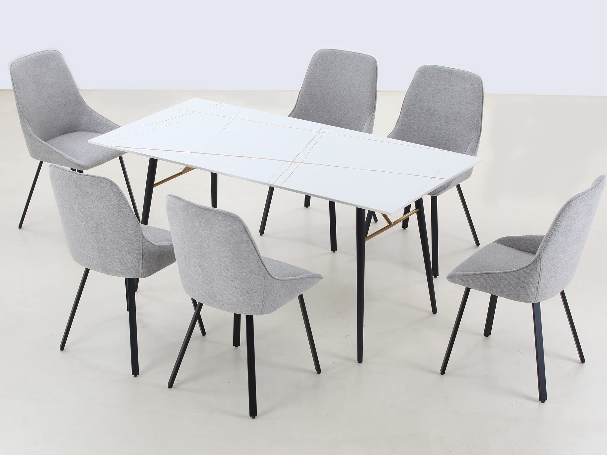 kevinplus 70'' Dining Table, Slate Kitchen Dining Table with Sintered Stone Top Surface, Modern Mid-Century Rectangular Conference Table for Office, Living Room Dinner Table, Metal Legs, White & Gold