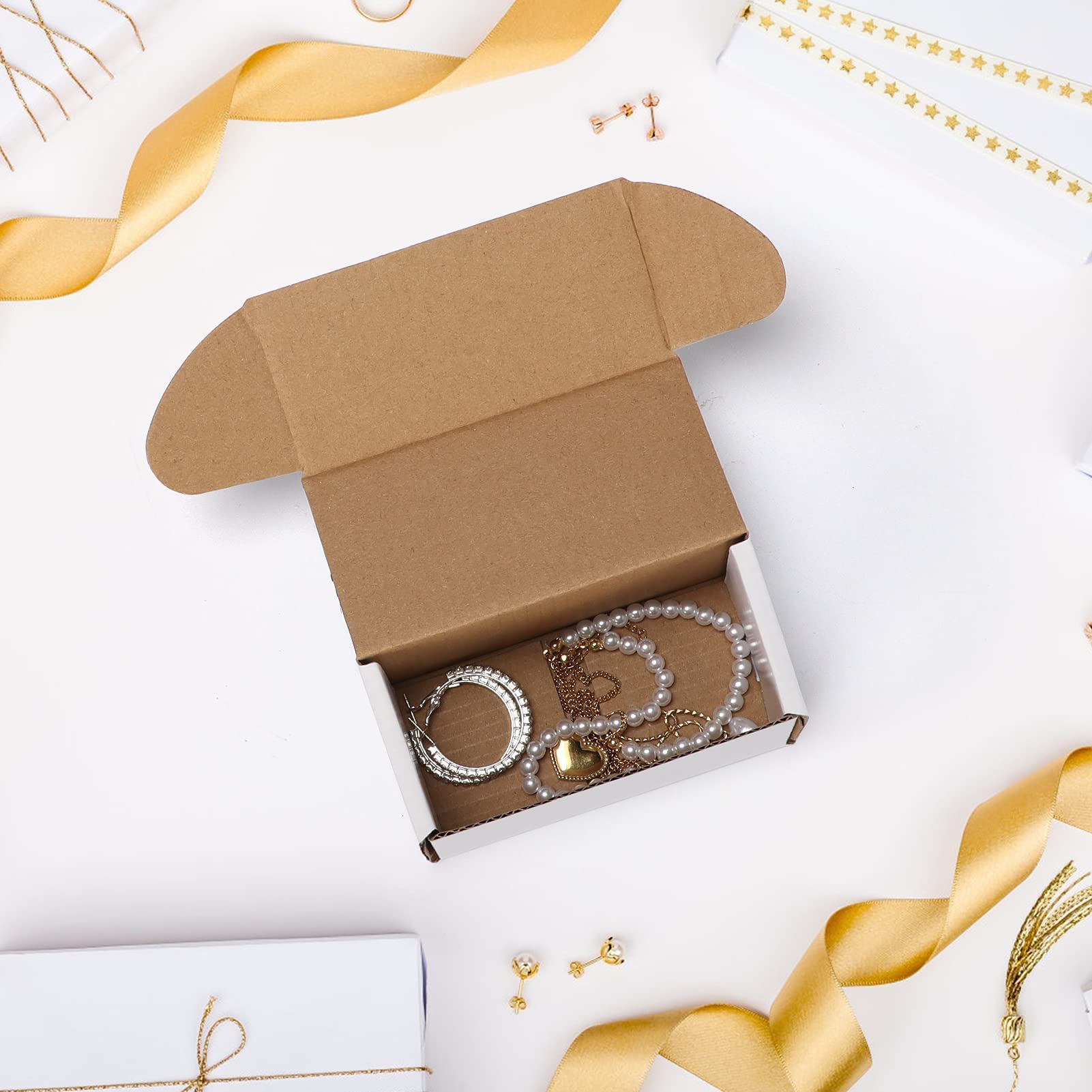 HORLIMER Shipping Boxes Set of 50, Small Corrugated Cardboard Box Literature Mailer, (White, 4.6" x 2.2" x 2.2")