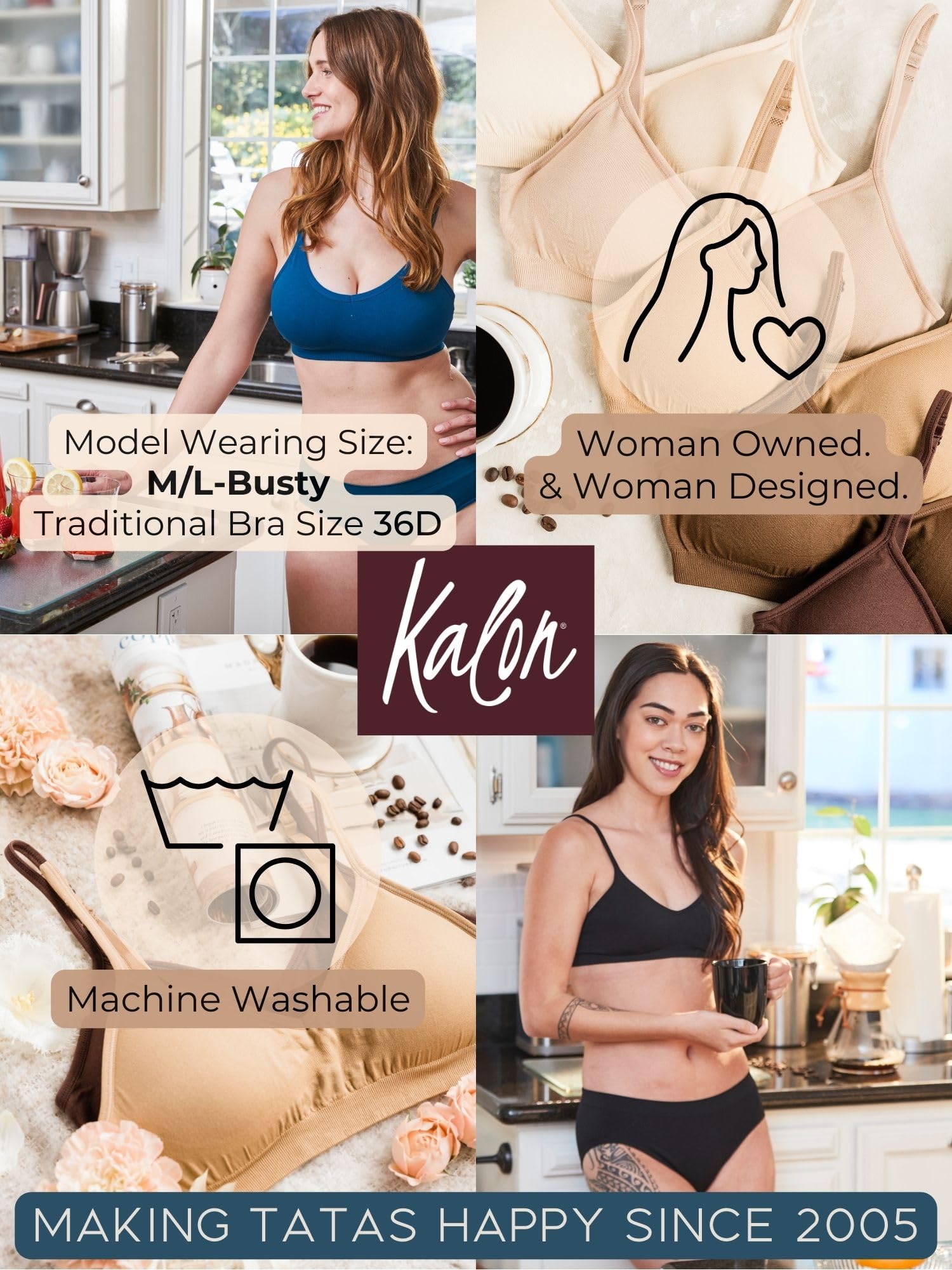 Kalon Women’s 4 Pack Demi Padded Bralette Wireless Comfortable Bra (M/L, Winter)