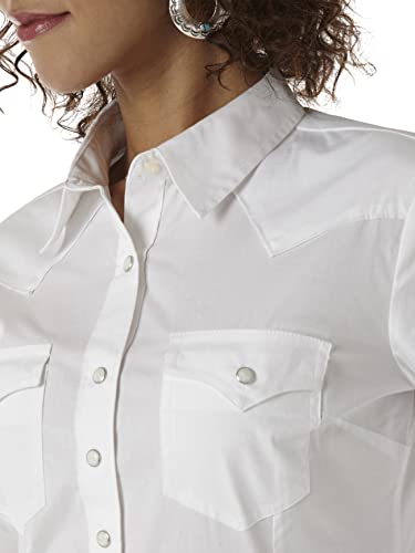 Wrangler Women's Western Two Pocket Snap Shirt, White, Large