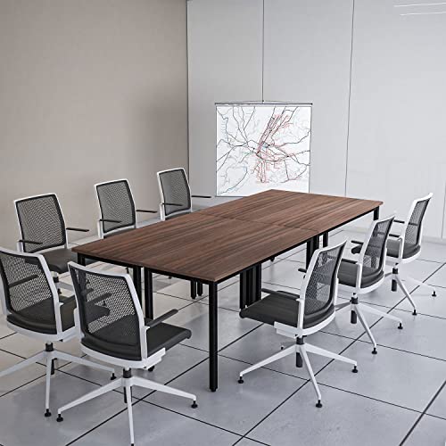 Bonzy Home Conference Tables 8ft Office Computer Desk for Meeting Room Study Writing Printer Podcast Table Save Space Design for 10 People Rustic Vintage Walnut 4PCS, 94.4"x47.2"x29.5"