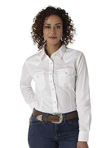 Wrangler Women's Western Two Pocket Snap Shirt, White, Large