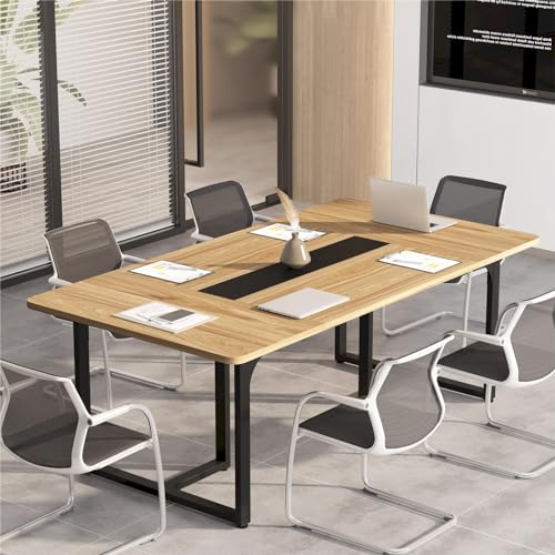 Tribesigns Rectangle Conference Table, 6FT Meeting Seminar Table up for 8 People, Business Style Large Office Conference Room Table Boardroom Desk with Strong Metal Legs, 70.8L x 35.4W x 29.5H(Walnut)