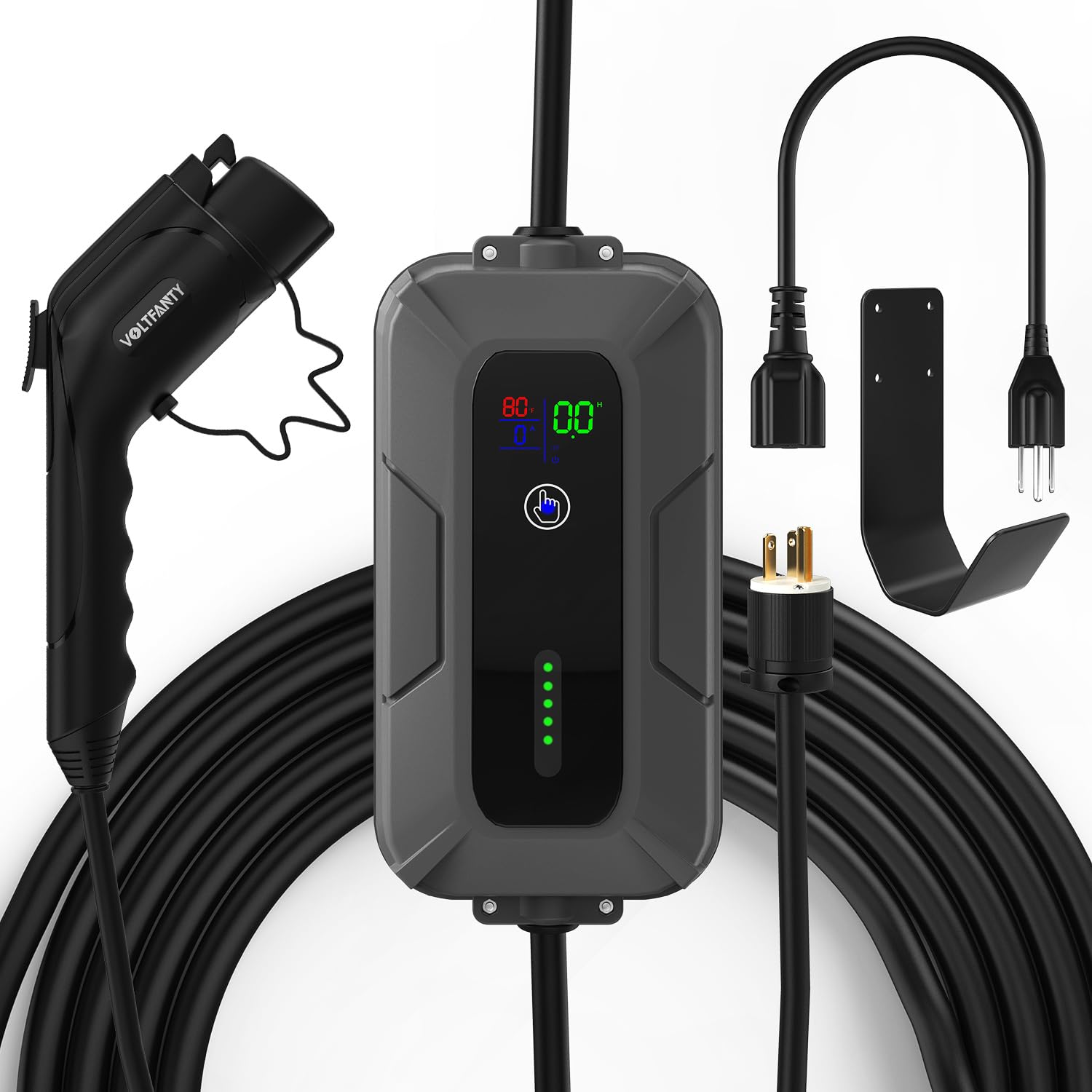 voltfanty Level 1&2 EV Charger, Electric Vehicle Portable Charger with 27.8FT Cable, Home EV Charging Station for J1772 Electric Cars, 16Amp 110V-240V, NEMA 6-20 & NEMA 5-15 Plug