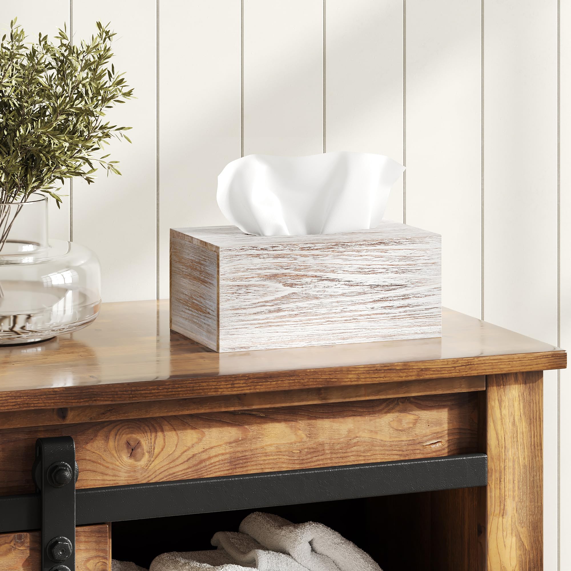 Barnyard Designs Rustic Distressed Wooden Rectangular Tissue Box Cover - Decorative Bathroom Facial Tissue Box Holder Farmhouse Country Decor, 10.5” x 6” x 4.5”