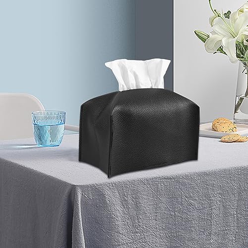 Large Tissue Box Cover, 2Pcs PU Leather Rectangle Tissue Organizer, Modern Tissue Holder for Bathroom/Car/Office/Night Stands Decor (Black)