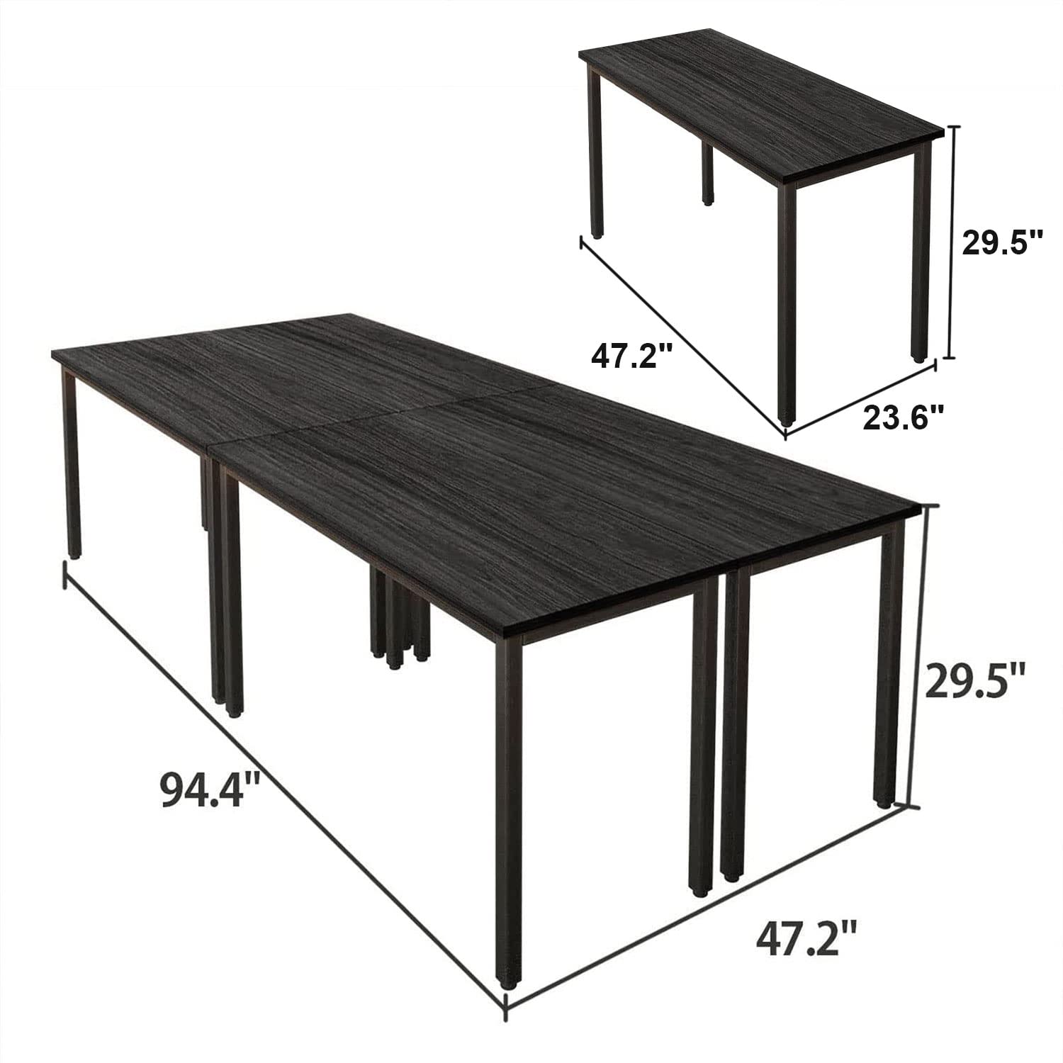 Bonzy Home Conference Tables 8ft Office Computer Desk for Meeting Room Study Writing Printer Podcast Table Save Space Design for 10 People Modern Black 4PCS (94.4"x47.2"x29.5", Black)