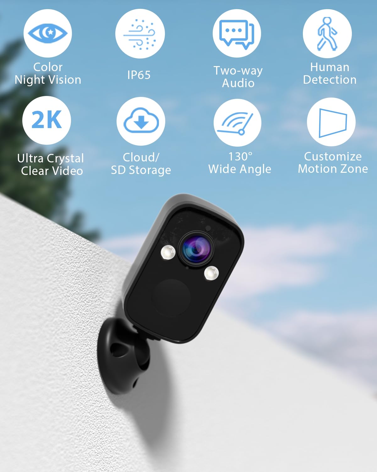 2K Security Cameras Wireless Outdoor 2Pack, Security Cameras for Home Security with 130° Wide View, Motion Detection Spotlight Siren, Color Night Vision, 2-Way Talk, Cloud/SD(up to 256GB), Work/Alexa