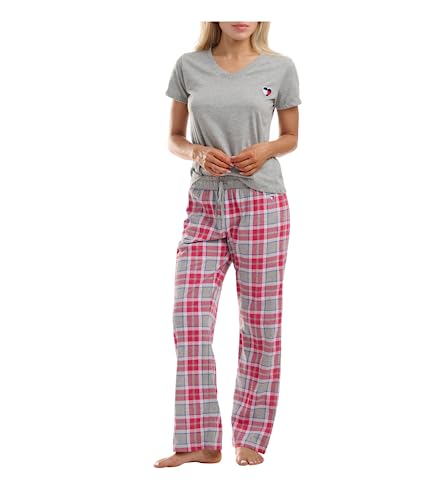 Tommy Hilfiger WomensTop Short Sleeve V-Neck Heart Logo Pant Bottom Pajama Set Pj 2pcHeather Grey & City Prep Plaid Heather GreyMedium