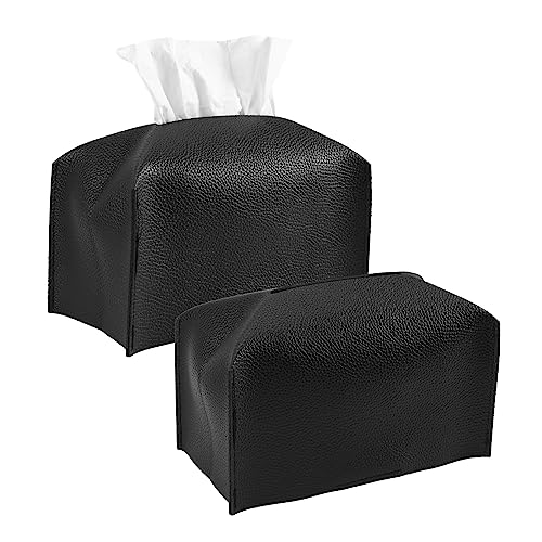 Large Tissue Box Cover, 2Pcs PU Leather Rectangle Tissue Organizer, Modern Tissue Holder for Bathroom/Car/Office/Night Stands Decor (Black)