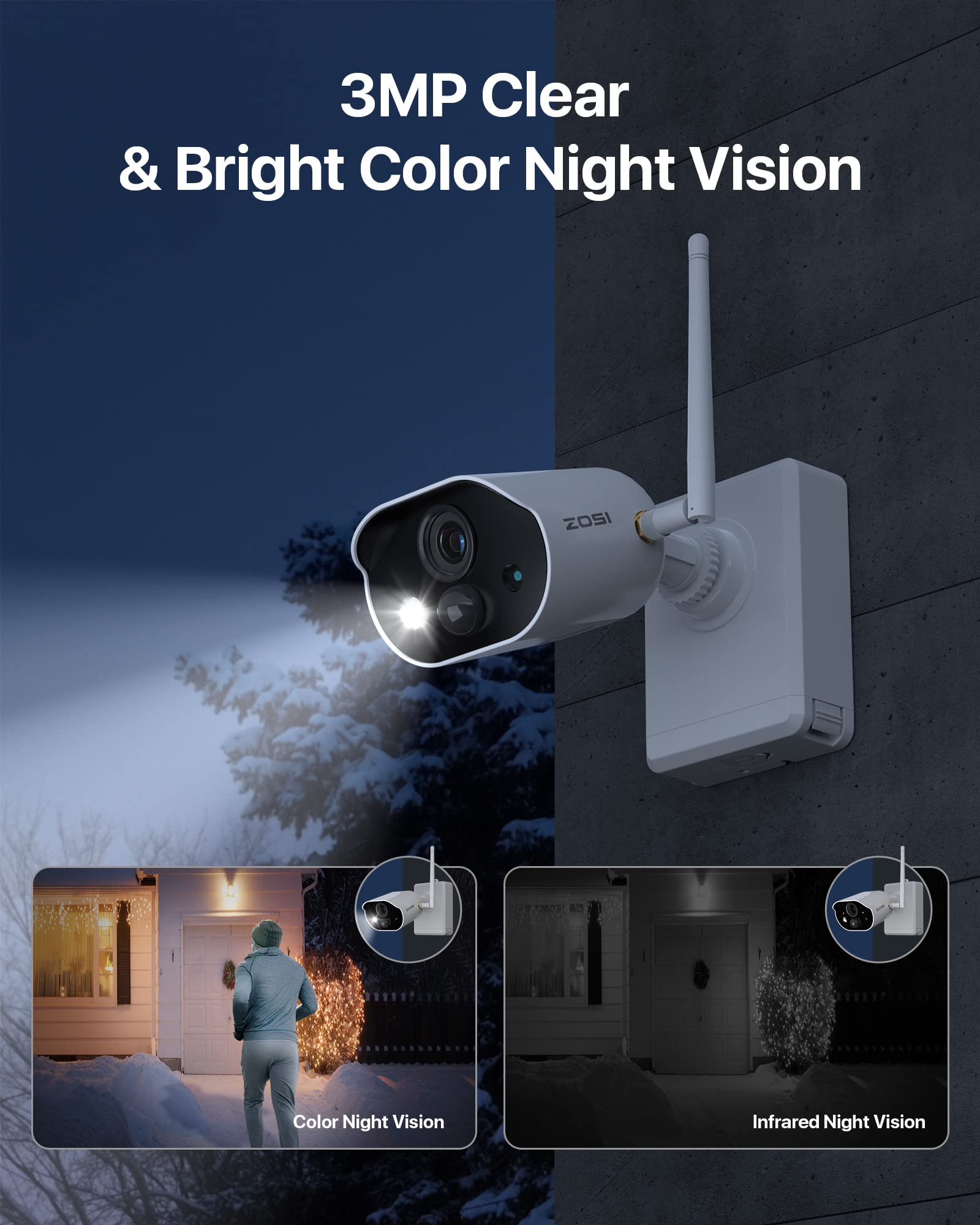 ZOSI C309 4CH 2K Spotlight Battery Powered Wireless Security Camera System,4pcs Wire-Free Rechargeable Outdoor Cameras,Color Night Vision,Light & Siren Alarm,2-Way Audio,32GB SD Card&Cloud Storage