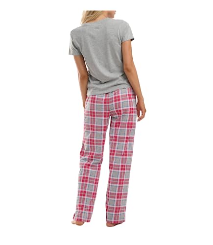 Tommy Hilfiger WomensTop Short Sleeve V-Neck Heart Logo Pant Bottom Pajama Set Pj 2pcHeather Grey & City Prep Plaid Heather GreyMedium