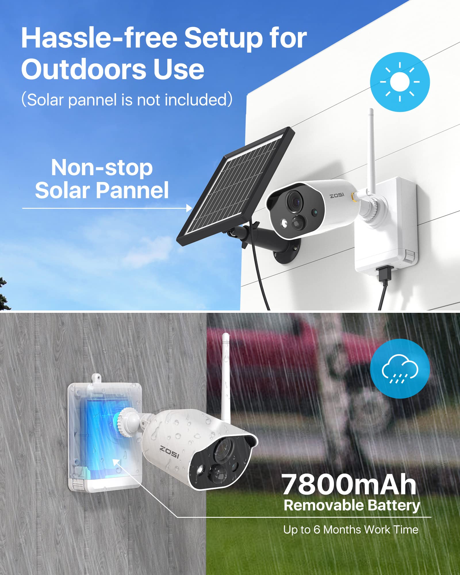 ZOSI C309 4CH 2K Spotlight Battery Powered Wireless Security Camera System,4pcs Wire-Free Rechargeable Outdoor Cameras,Color Night Vision,Light & Siren Alarm,2-Way Audio,32GB SD Card&Cloud Storage