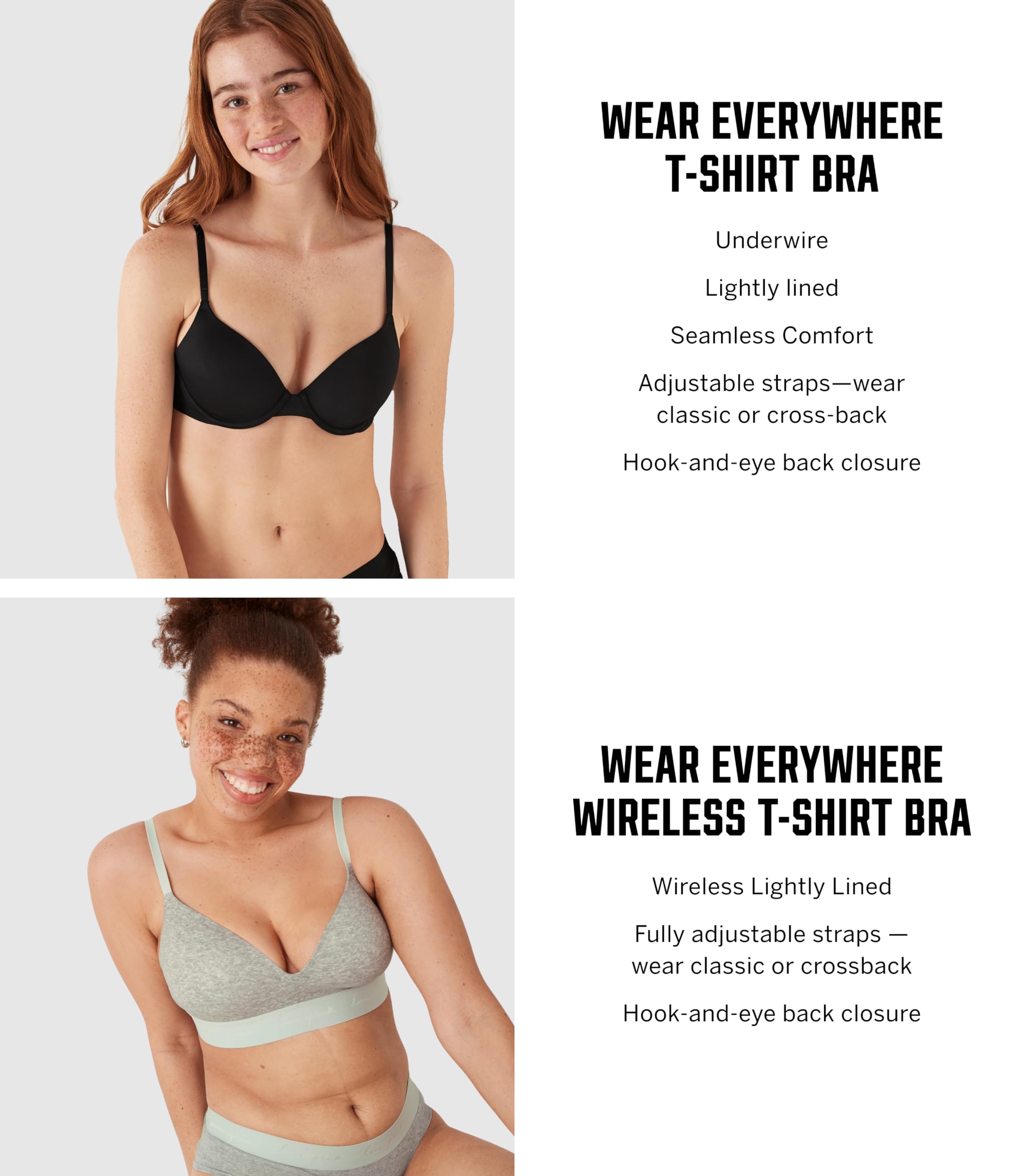 Victoria's Secret Pink Wear Everywhere T-Shirt Lightly Lined Bra, Smooth, Bras for Women, Optic White, (36B)