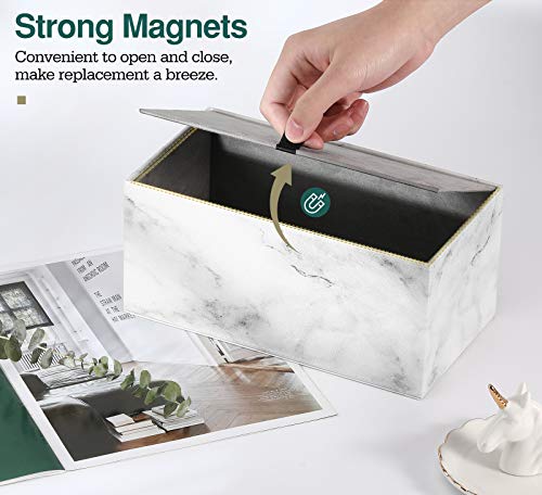 Lewondr Marble Tissue Box Cover, Rectangular PU Leather Facial Tissue Box Holder, Napkin Storage Box, Toilet Paper Holder Case Dispenser for Countertop Bedroom Bathroom Car Office - 9.8" x 5.3" x 4.5"