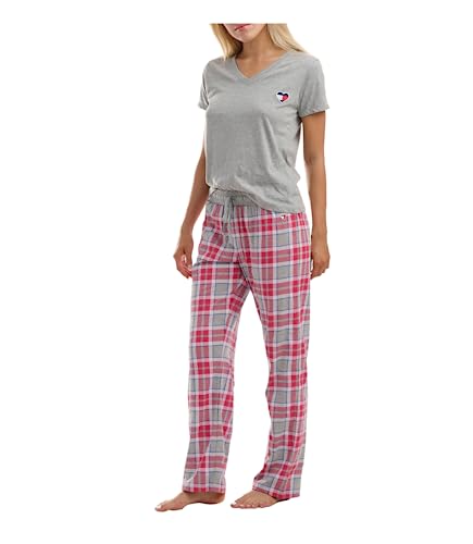 Tommy Hilfiger WomensTop Short Sleeve V-Neck Heart Logo Pant Bottom Pajama Set Pj 2pcHeather Grey & City Prep Plaid Heather GreyMedium