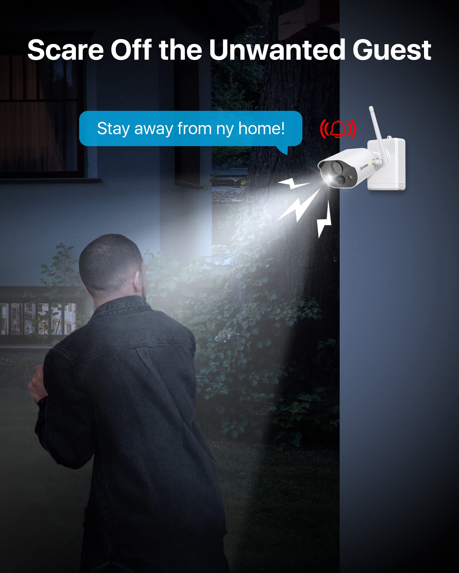 ZOSI C309 4CH 2K Spotlight Battery Powered Wireless Security Camera System,4pcs Wire-Free Rechargeable Outdoor Cameras,Color Night Vision,Light & Siren Alarm,2-Way Audio,32GB SD Card&Cloud Storage