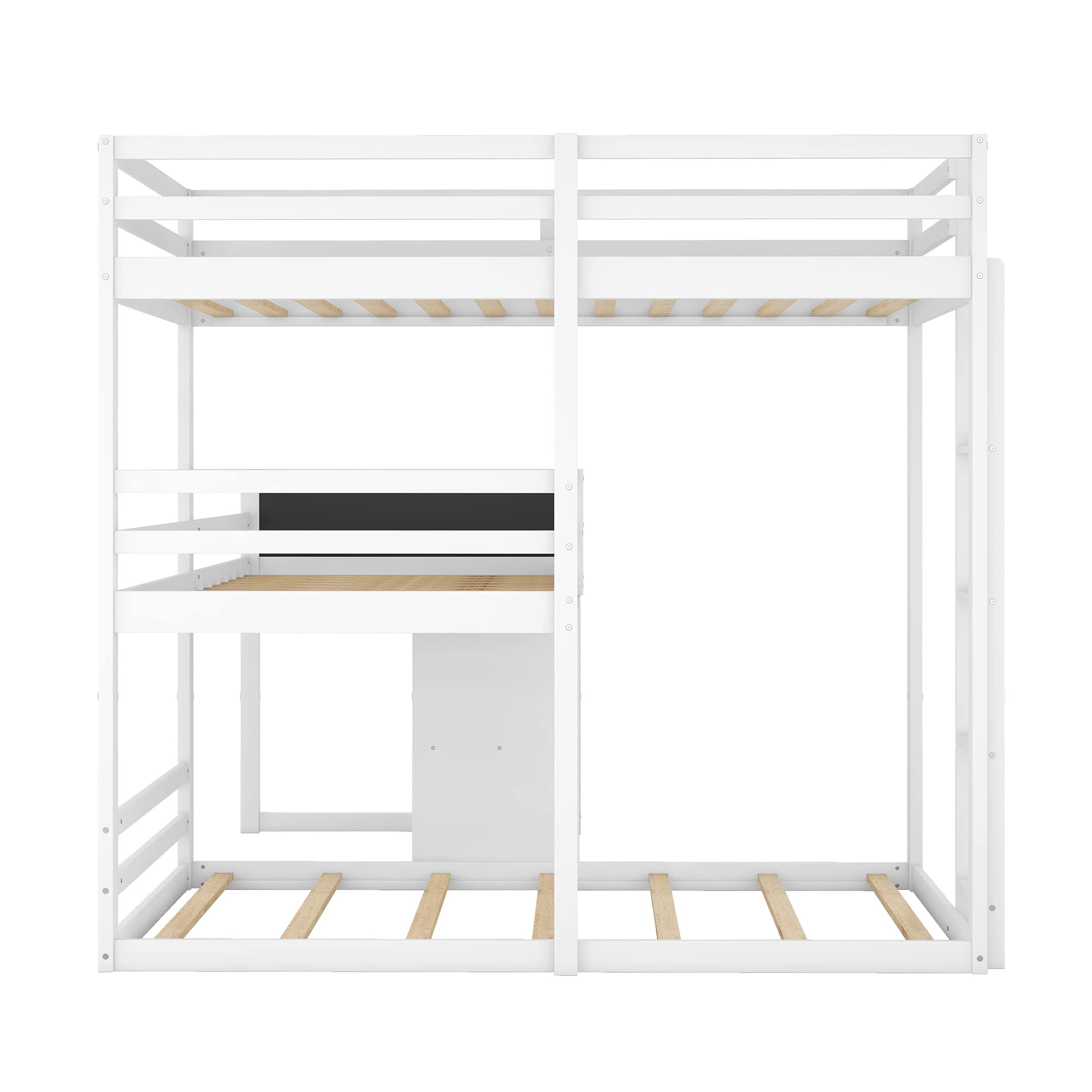 Eafurn L-Shaped Bunk Beds for 3,Twin Size Triple Bunk Beds with Storage Cabinet and Blackboard,Solid Wood Floor Bunk Bed for Kids Teens Adults