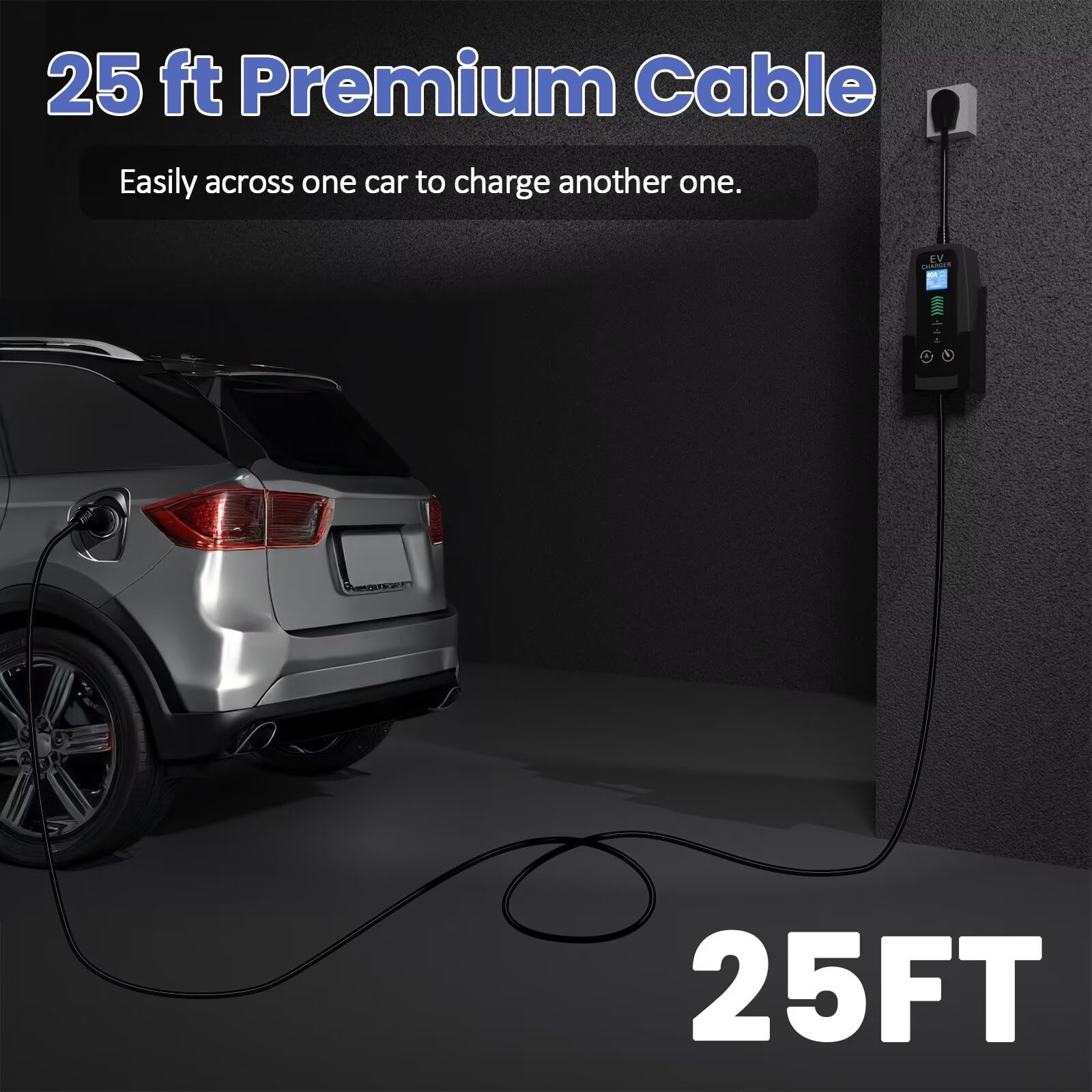 EP Level 2 Portable EV Charger, 16-40 Amp, 240V, 25ft Cable, Fast Charging Station for All EVs, NEMA 14-50P Plug, Upgraded Portable Electric Vehicle Charger