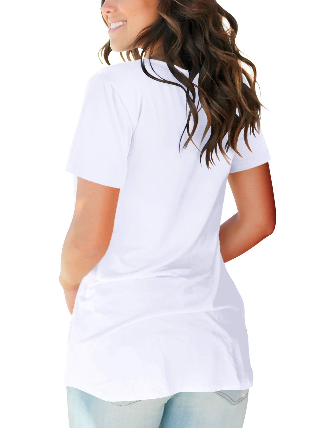 Women Cute Tops Short Sleeve V Neck T-Shirts Lightweight Summer Clothes White S