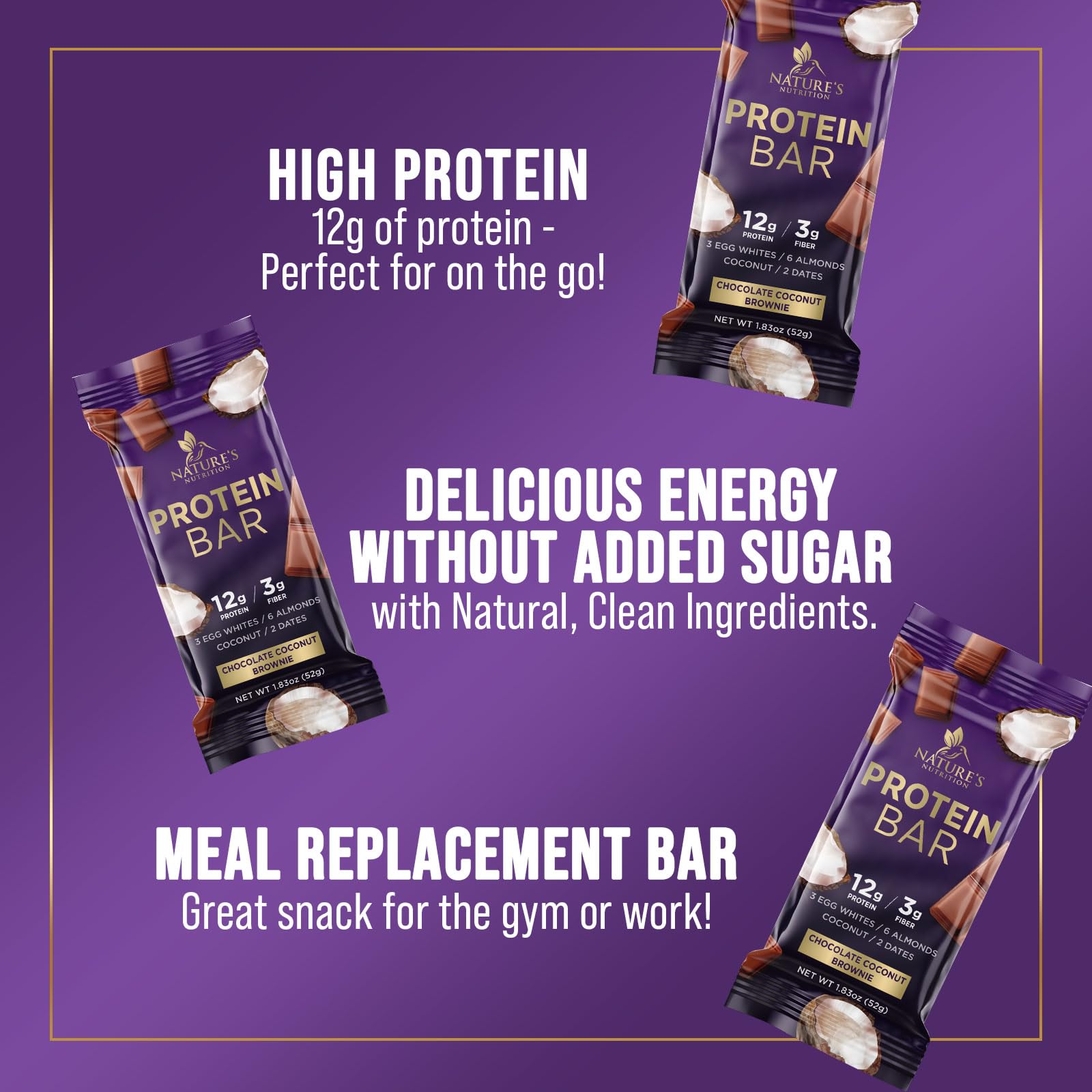 Chocolate Brownie Protein Bars - High Protein Snacks to Support Energy & Replace Meals - Snack Size Chocolate Coconut Bars by Natures Nutrition - 1.83 oz (Pack of 12)