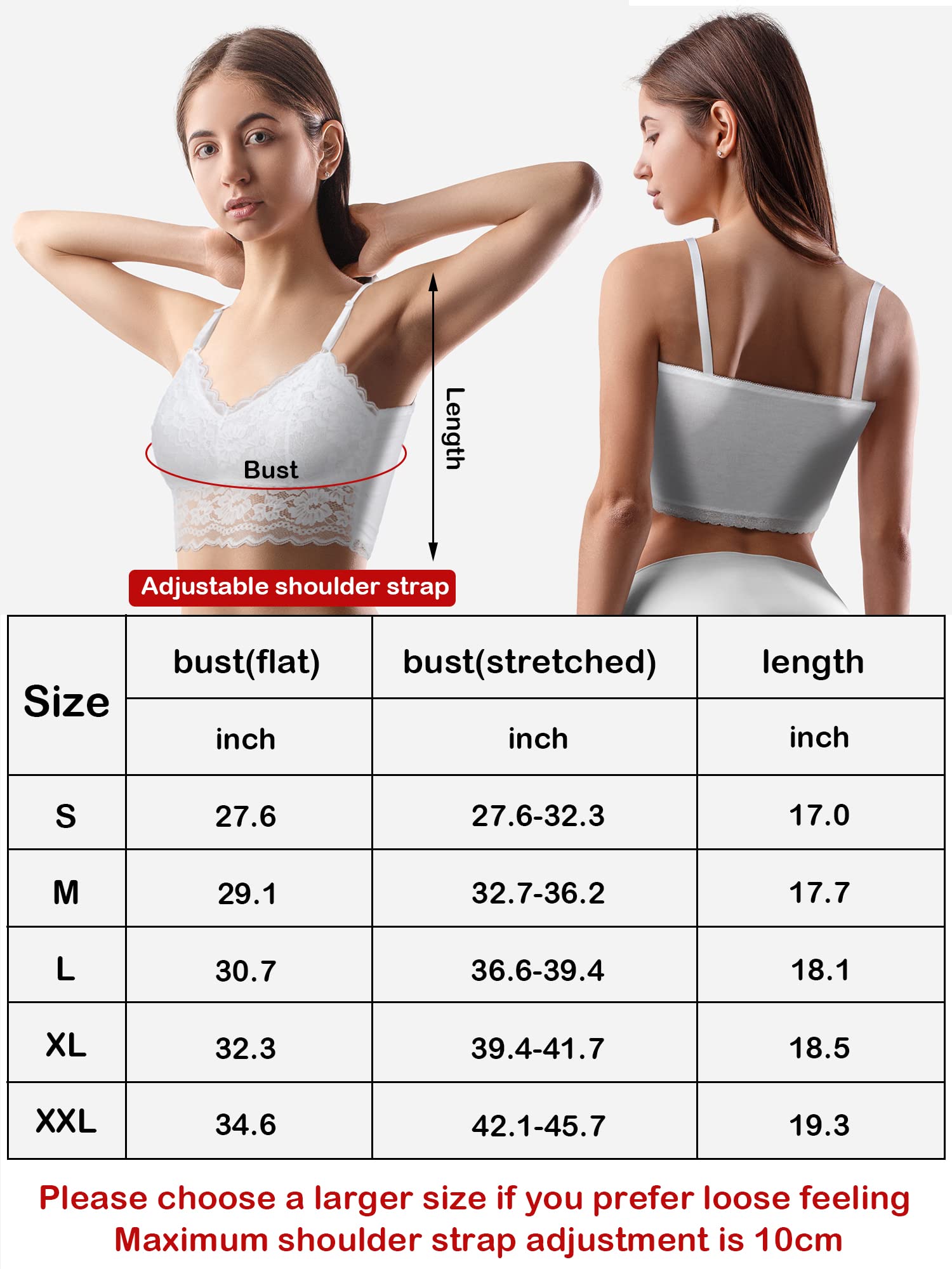 Geyoga 6 Pack Women's Lace Cami Top, Wireless Bralette Floral Non Padded Bandeau Bras with Straps(Black, Dark Chocolate, Chocolate, White, Olive Green, Dark Gray, Medium)
