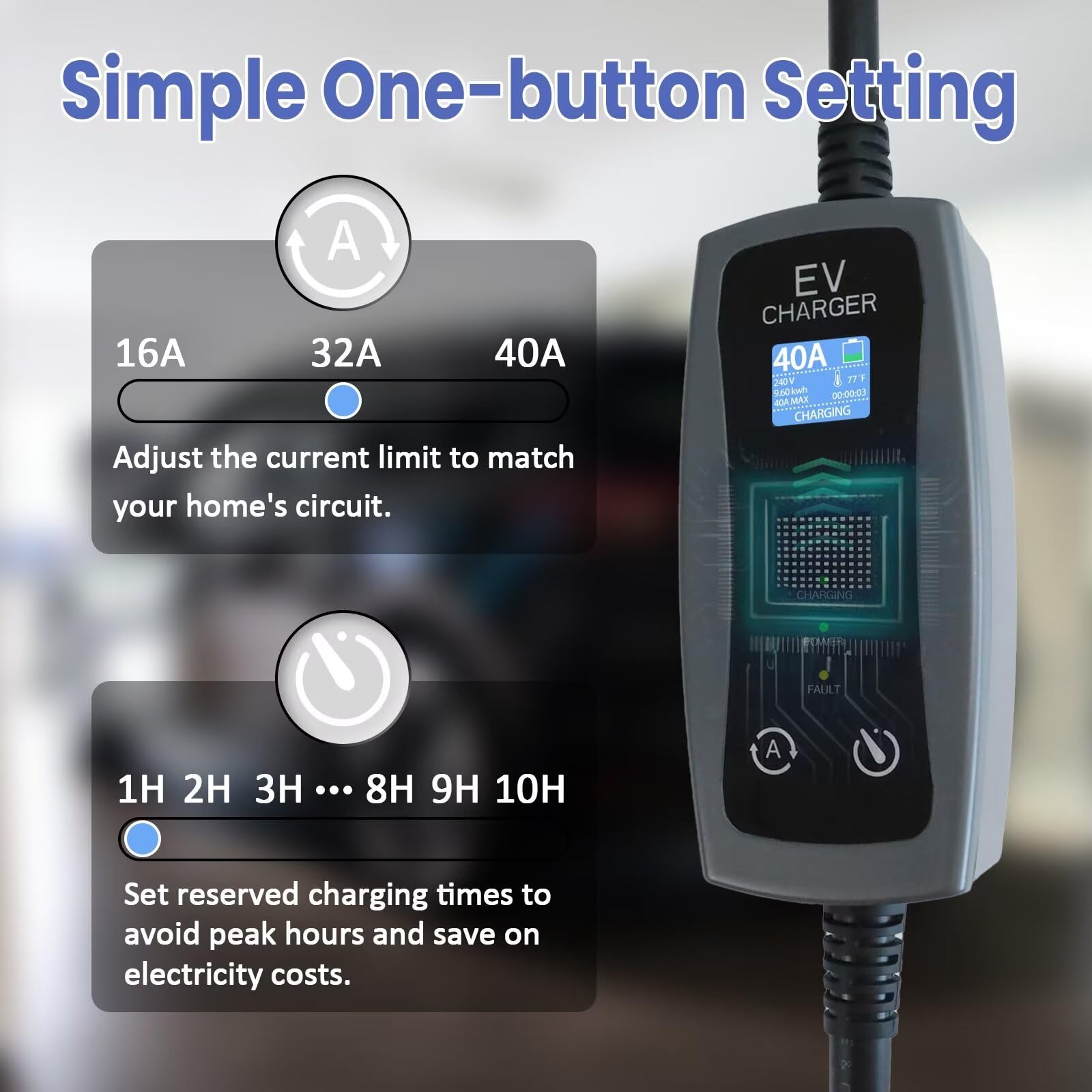 EP Level 2 Portable EV Charger, 16-40 Amp, 240V, 25ft Cable, Fast Charging Station for All EVs, NEMA 14-50P Plug, Upgraded Portable Electric Vehicle Charger