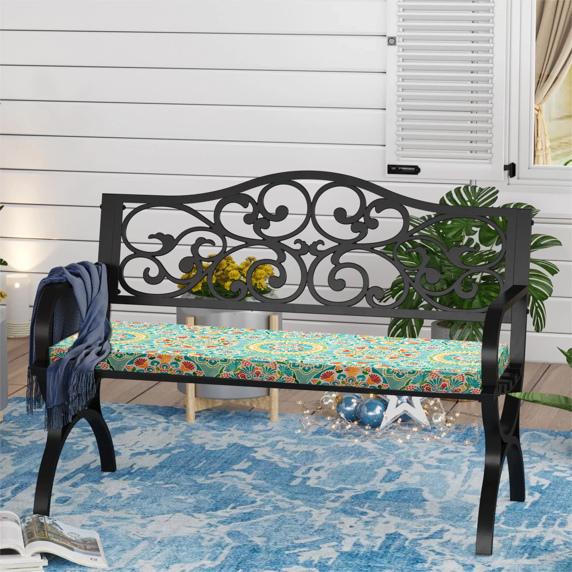 FUNHOME Outdoor Cushion Covers,45" x 18" x 3", No Insert! Patio Cushion Covers Replacement for Outdoor Furniture,Water Resistant Patio Bench Loveseat Covers 1 Pack, Cyan Circle (Covers ONLY)