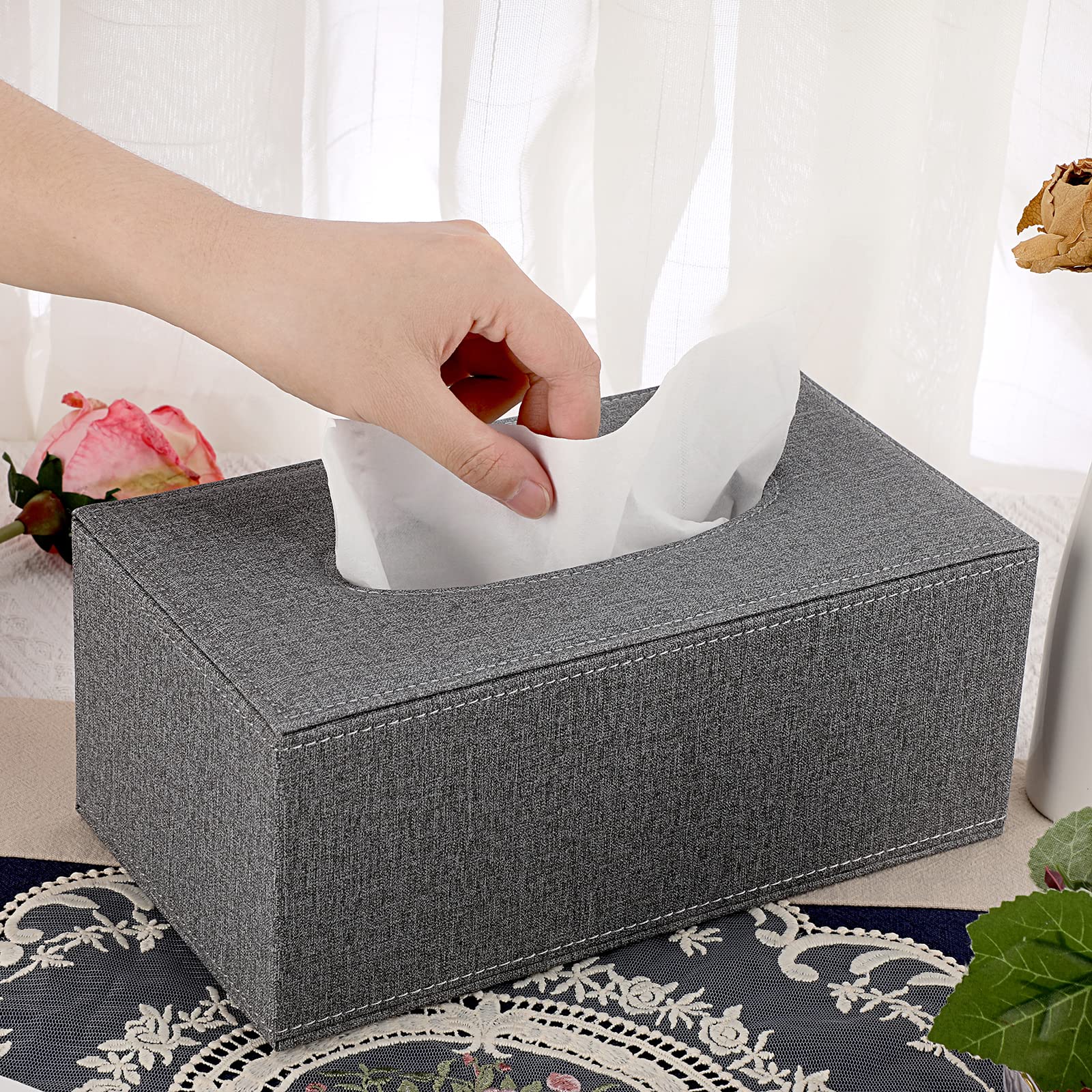 Sumnacon Tissue Box Cover Rectangle Linen Tissue Box, Stylish Tissue Box Holder with Magnetic Bottom,Decorative Tissue Cover for Bathroom Living Room Toilet Table Desk Office Car, Grey