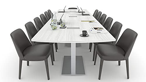 SKUTCHI DESIGNS INC. 14 Person Modular Arc Rectangle Conference Table | Square Metal Base | Harmony Series | 14' | Maple