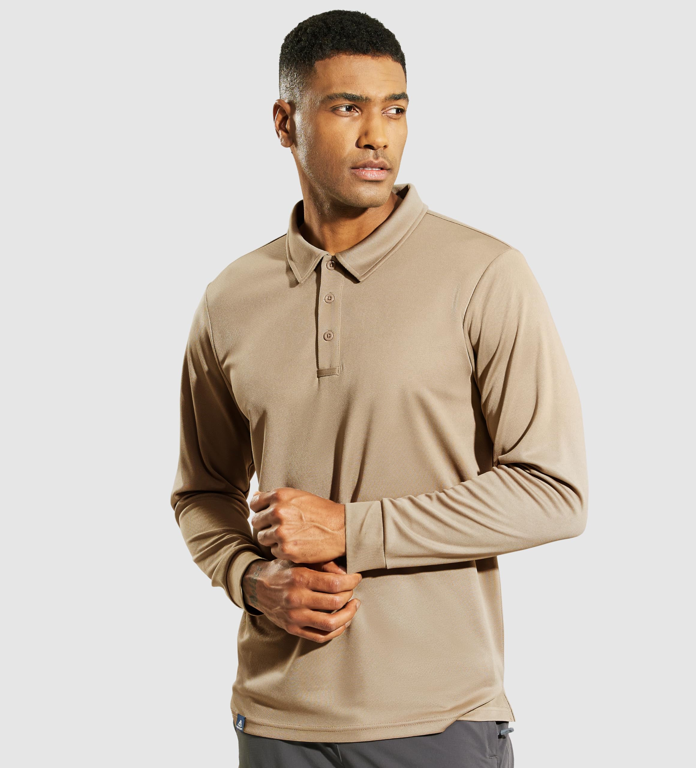 Haimont Mens Polo Shirts Golf Long Sleeve Lightweight Polyester Collared Tshirt Moisture Wicking Regular Fit, Khaki, XL