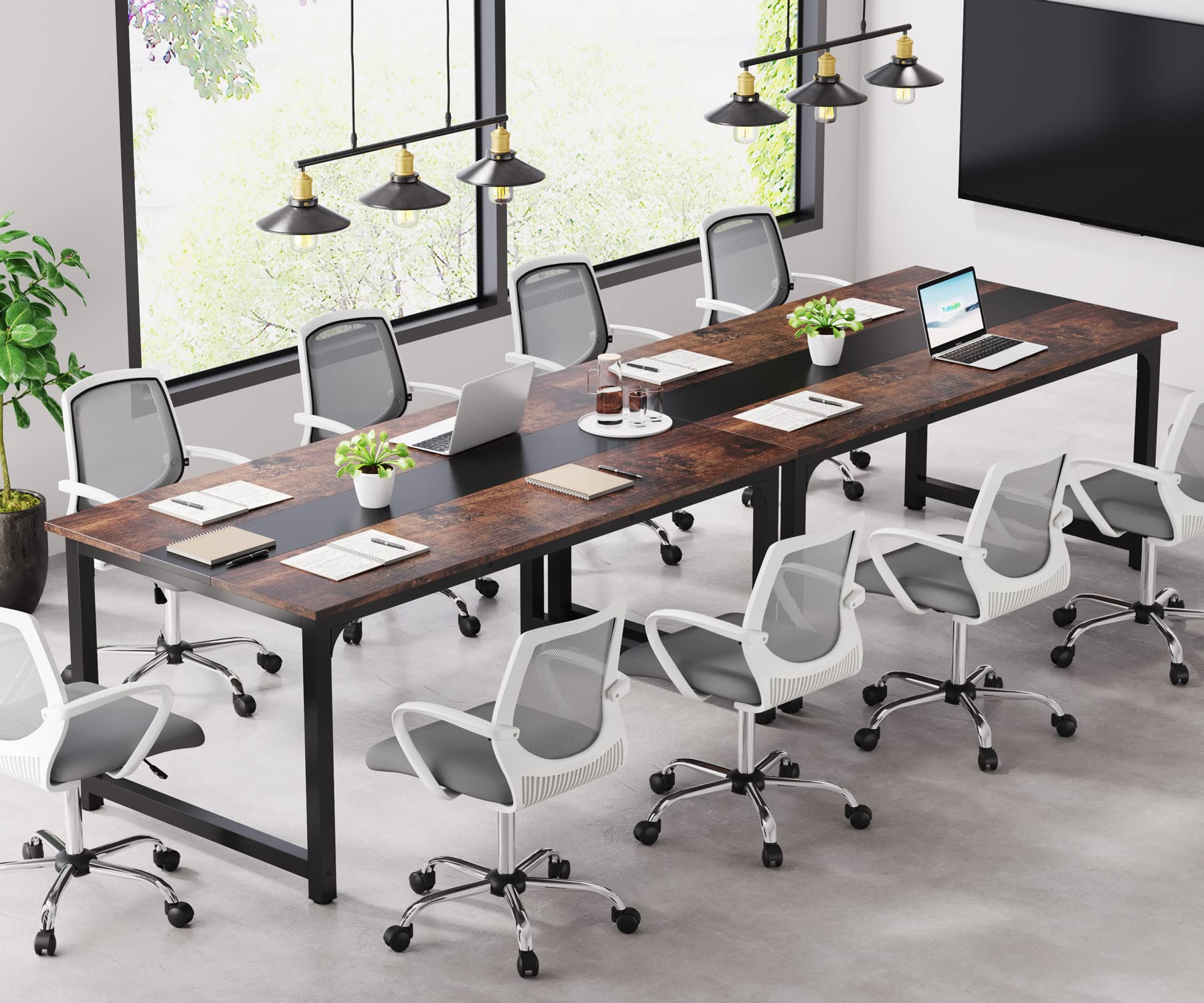 Tribesigns Conference Table, 6FT Meeting Seminar Table Rectangular Meeting Room Table, 70.8L x 31.5W x 29.5H, Brown/Black