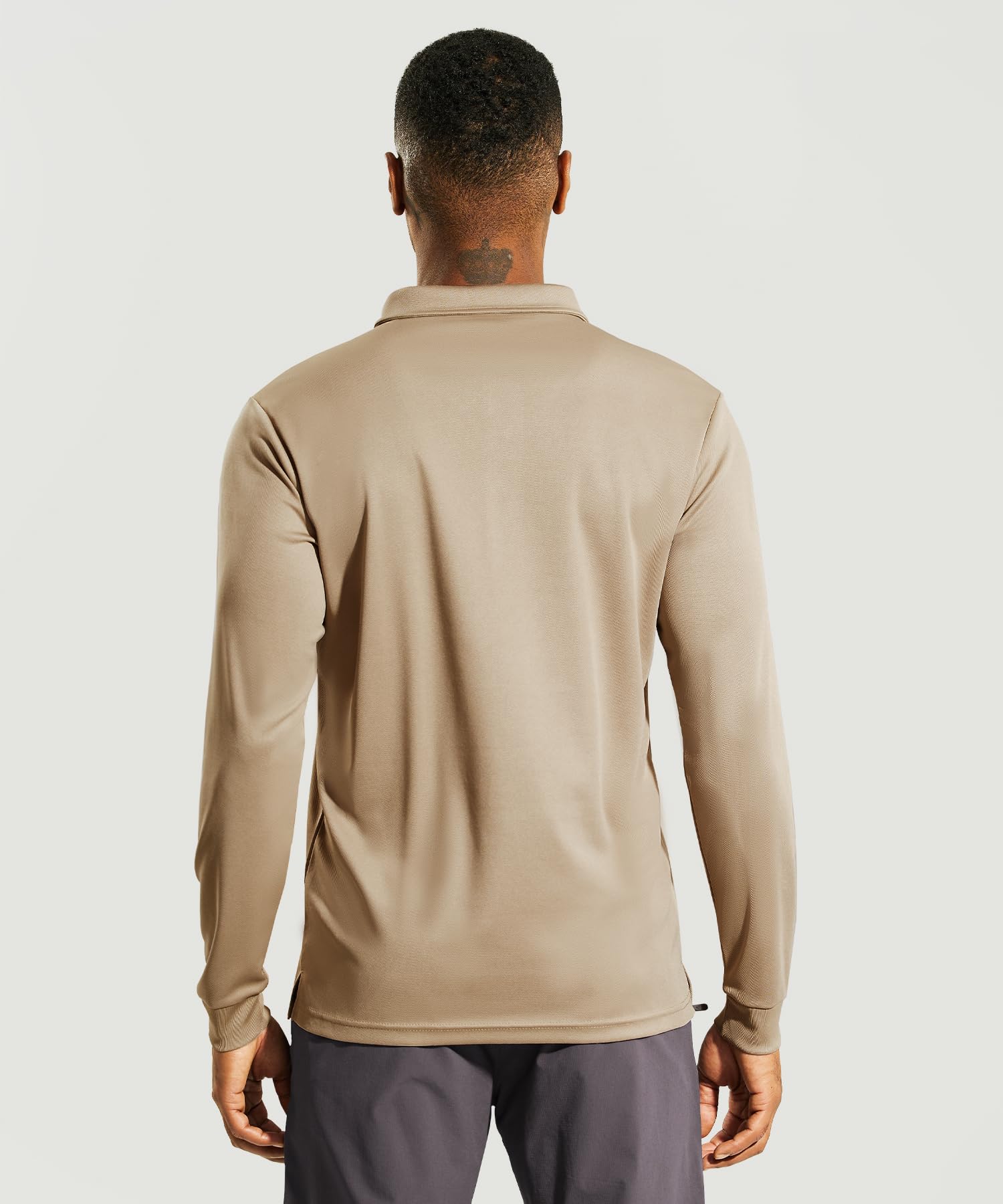 Haimont Mens Polo Shirts Golf Long Sleeve Lightweight Polyester Collared Tshirt Moisture Wicking Regular Fit, Khaki, XL
