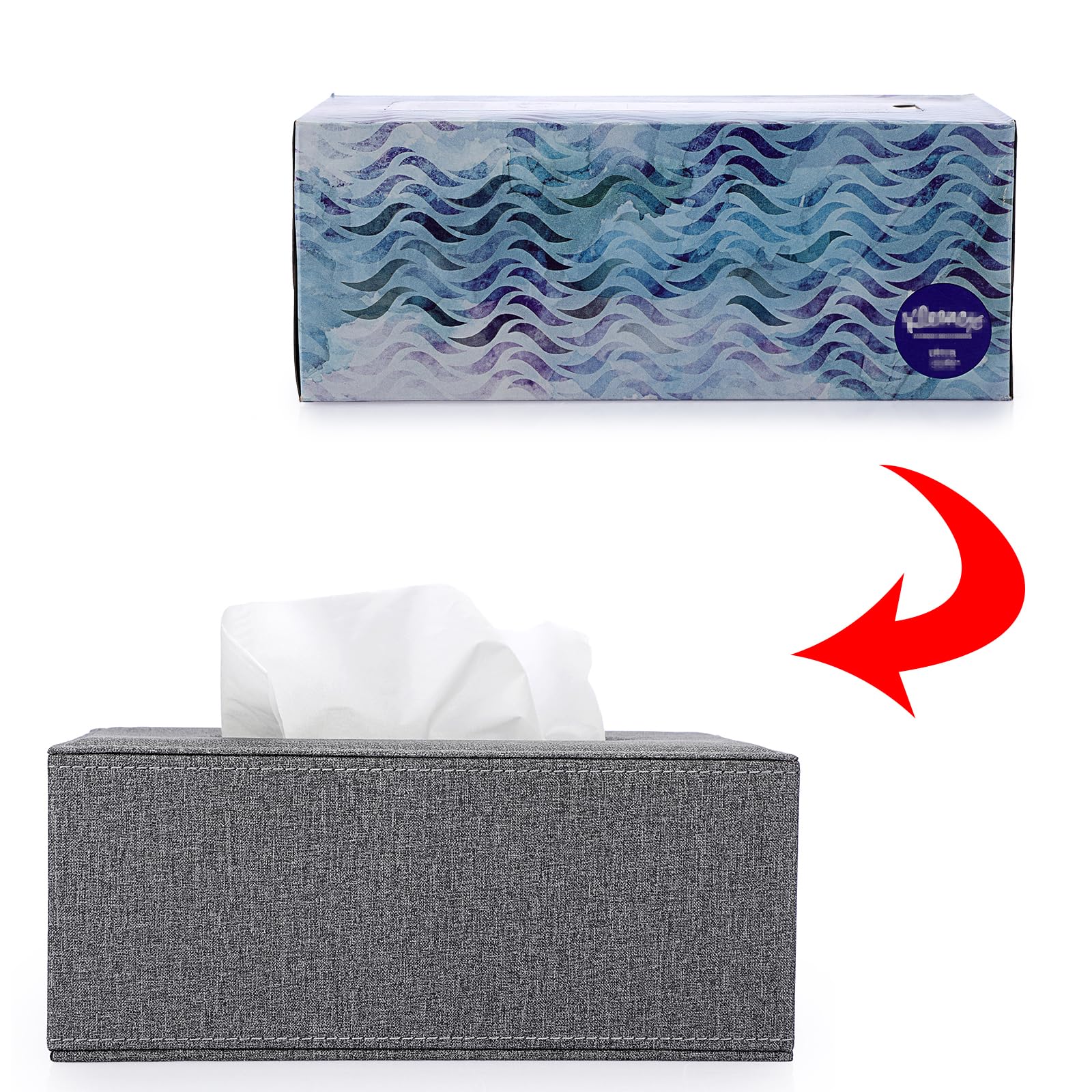 Sumnacon Tissue Box Cover Rectangle Linen Tissue Box, Stylish Tissue Box Holder with Magnetic Bottom,Decorative Tissue Cover for Bathroom Living Room Toilet Table Desk Office Car, Grey