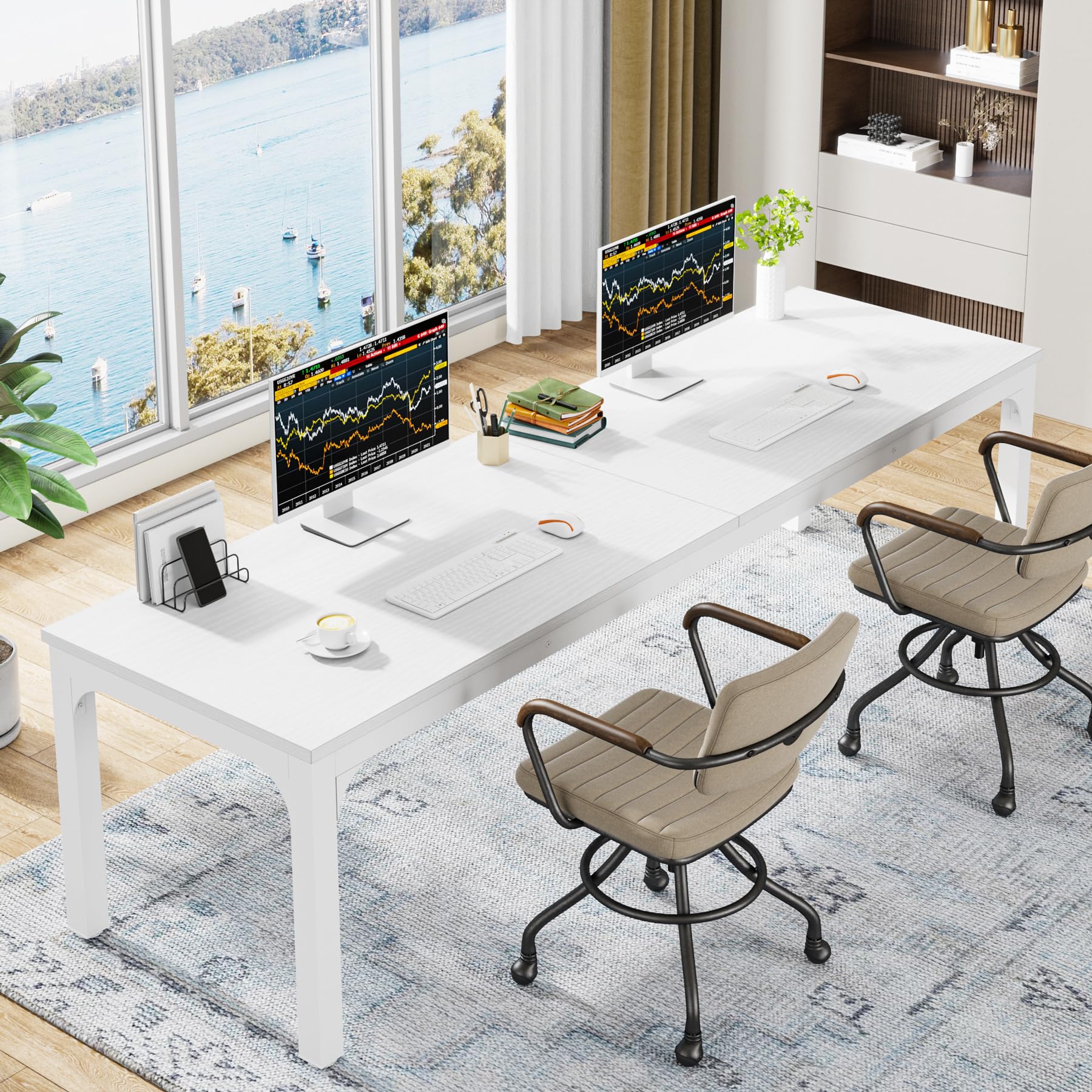 Tribesigns 78.74-Inch Conference Table Set,13FT Conference Room Table, Large Rectangle Meeting Seminar Tables Set,Long Business Tables (Chair not Included) (2, White, 2 Pack)