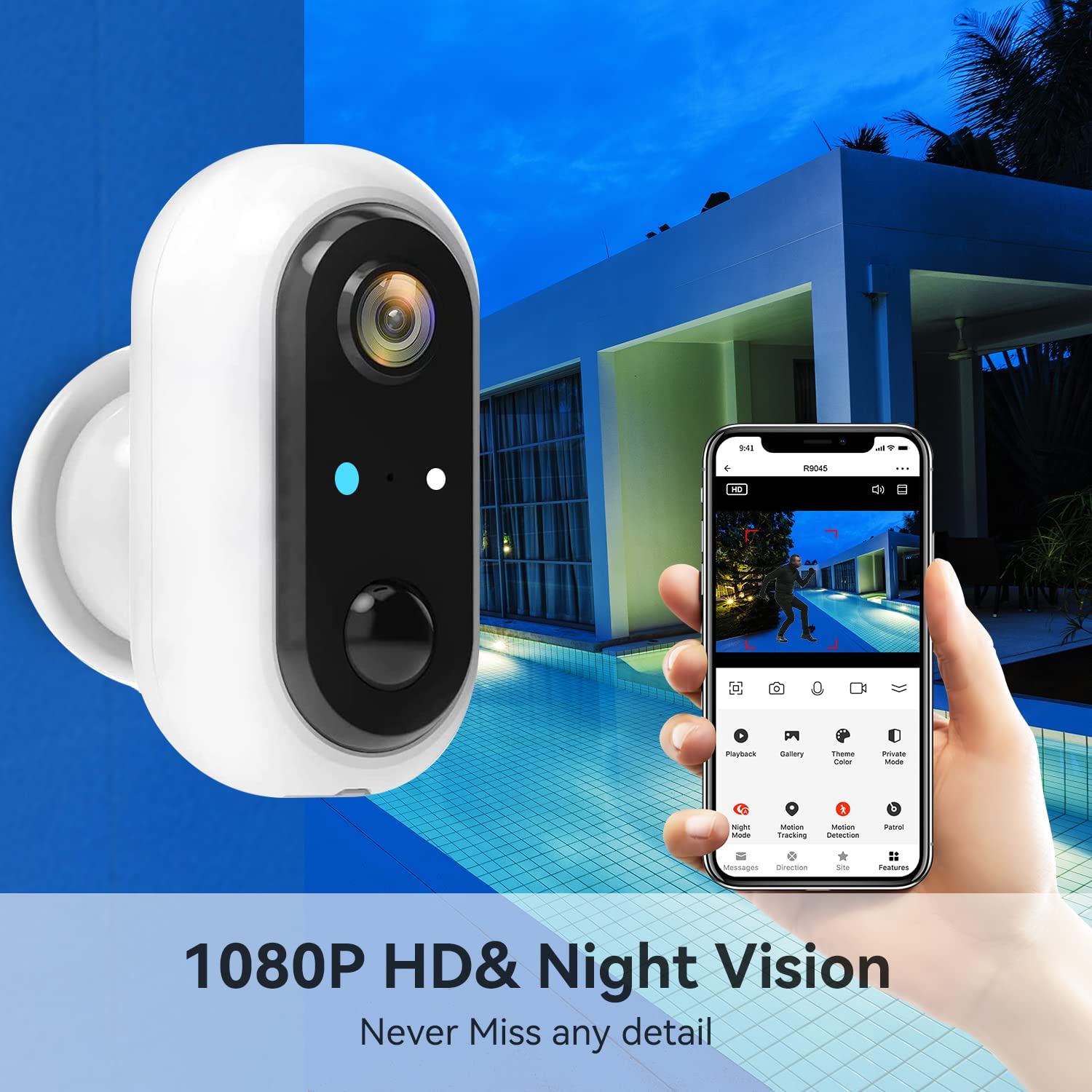 VENZ Outdoor Camera Wireless,1080P Battery Powered WiFi Cameras for Home Security,Magnetic Base,Siren Alarm, Night Vision,Motion Detection,2-Way TalkIP65 Waterproof,Cloud/SD Storage